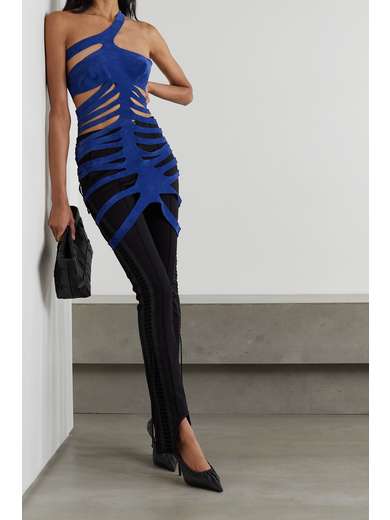 Blue Asymmetric cutout suede mini dress | MAXIMILIAN | NET-A-PORTER