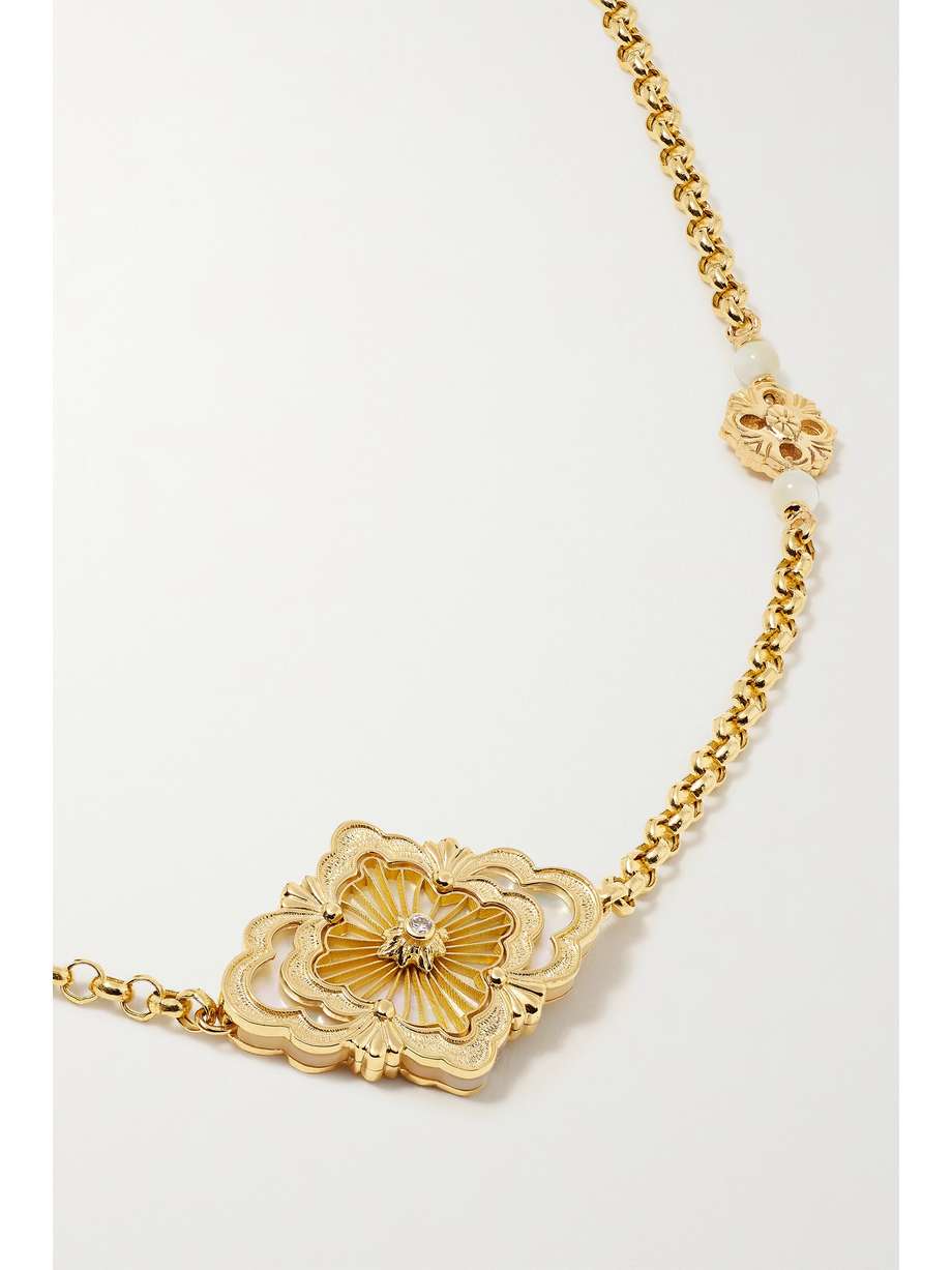 Gold Opera Tulle gold, mother-of-pearl and diamond necklace ...