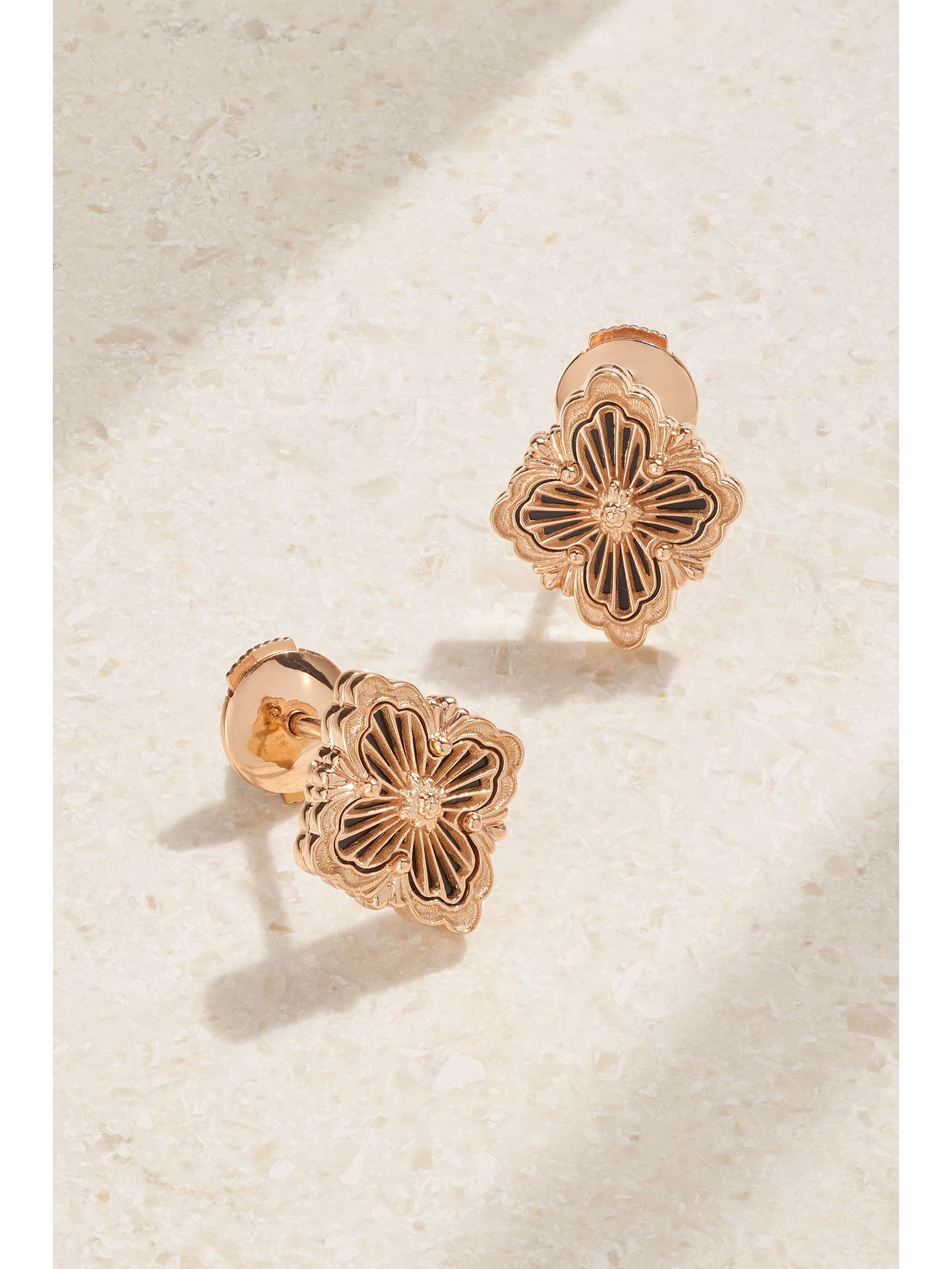 BUCCELLATI Opera Tulle 18-karat pink gold onyx earrings | NET-A-PORTER