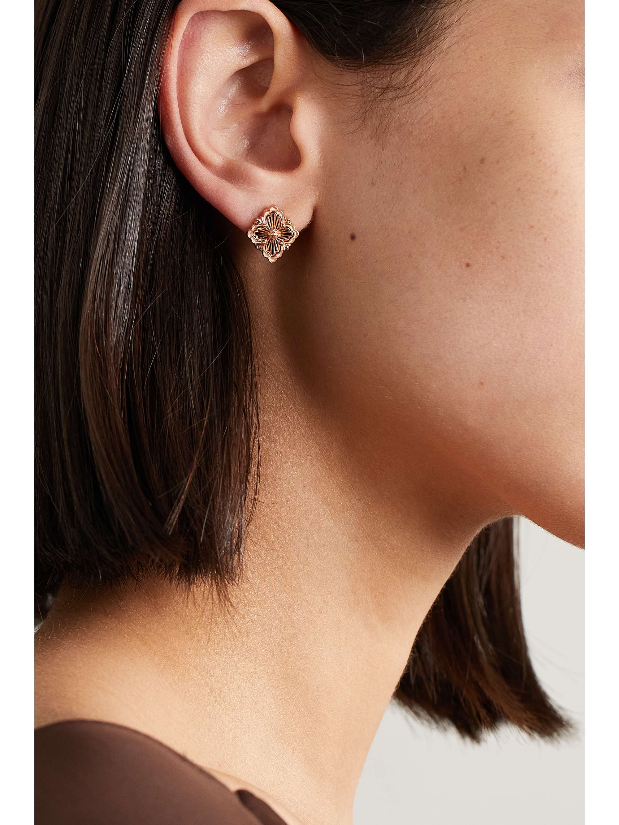BUCCELLATI Opera Tulle 18-karat pink gold onyx earrings | NET-A-PORTER
