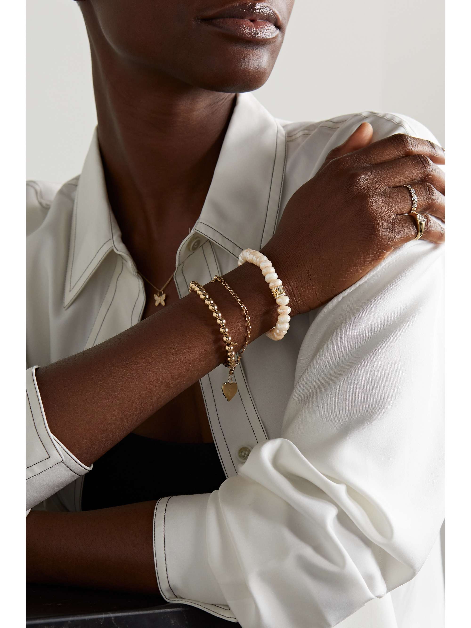 SYDNEY EVAN Lucky Icon 14-karat gold, moonstone and diamond bracelet ...