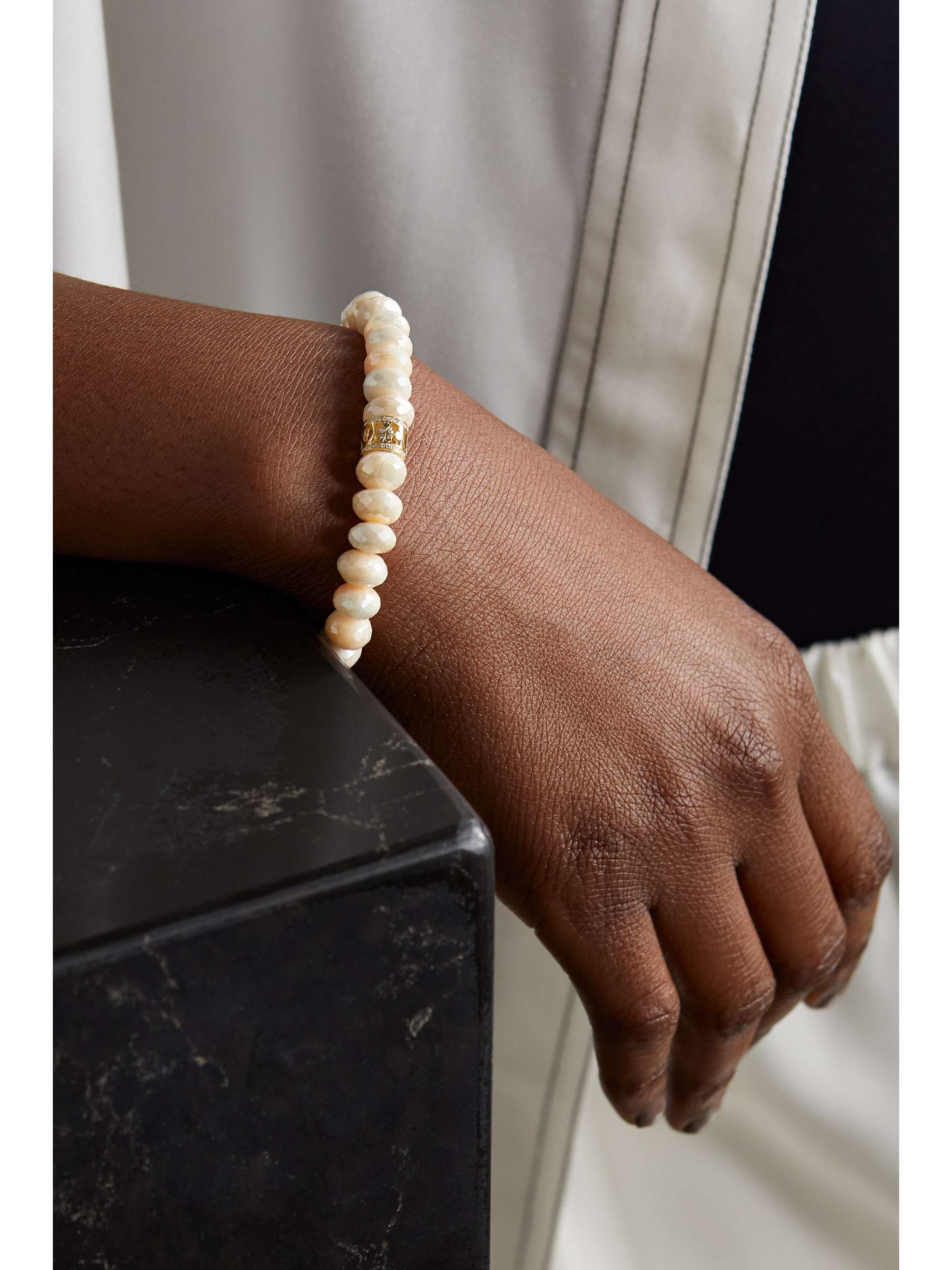 SYDNEY EVAN Lucky Icon 14-karat gold, moonstone and diamond bracelet ...