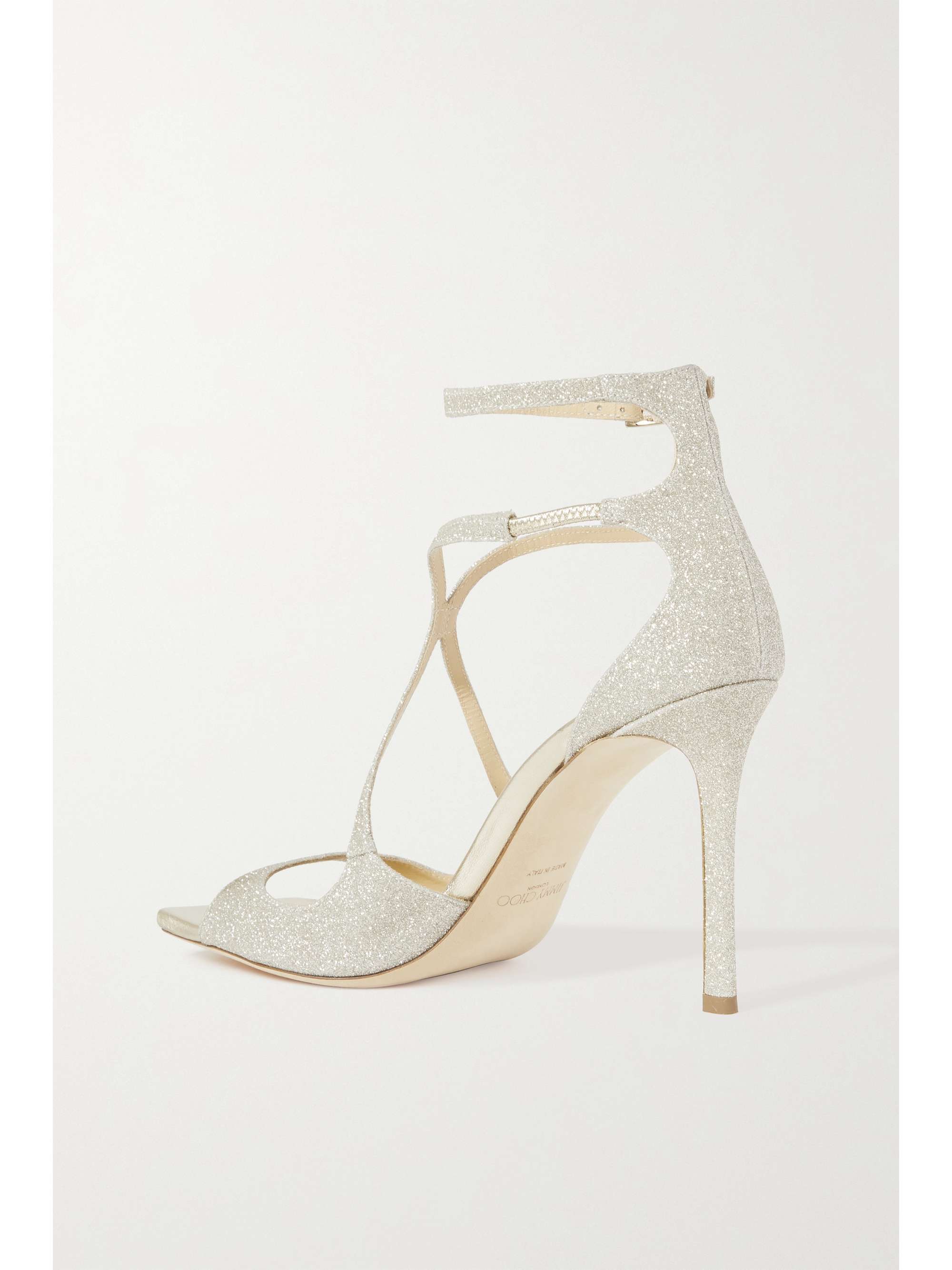JIMMY CHOO Azia 95 glittered satin sandals | NET-A-PORTER