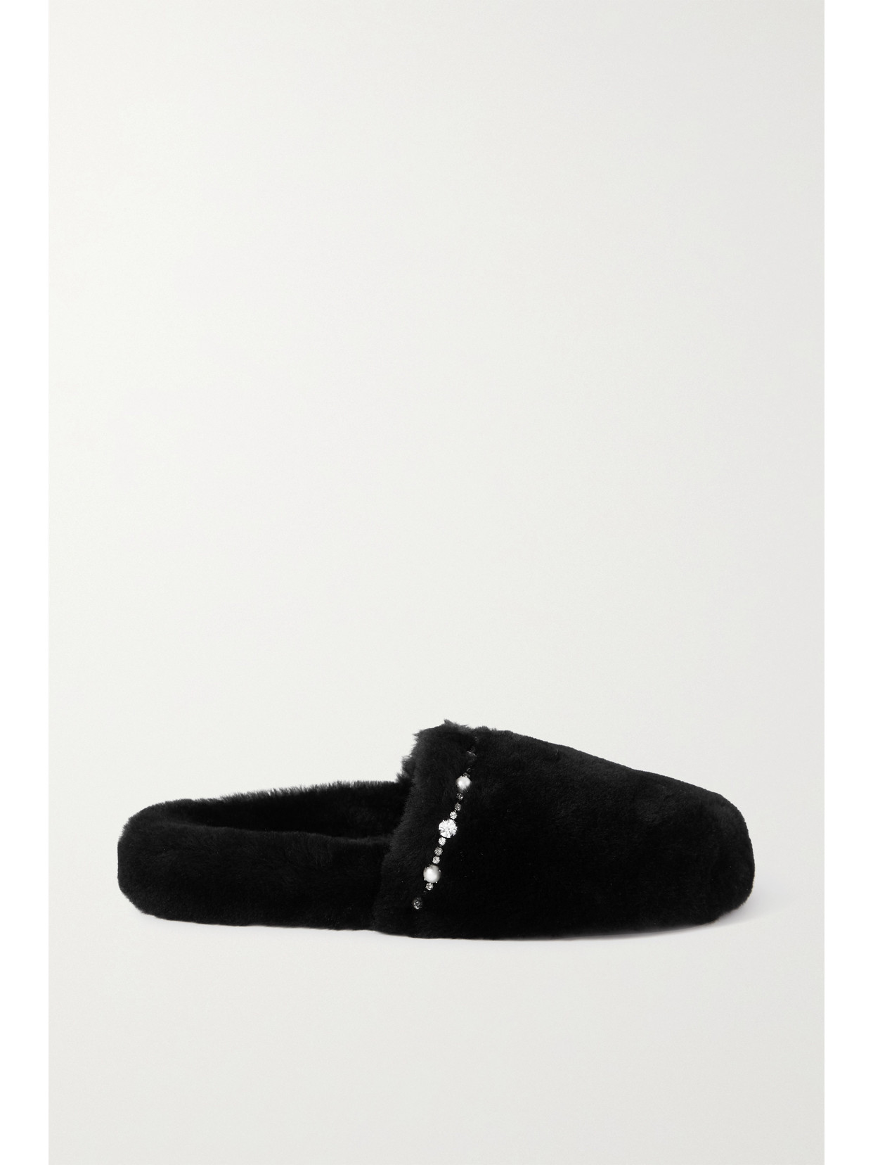 Jimmy Choo Aliette Embellished Shearling Slippers In Black | ModeSens