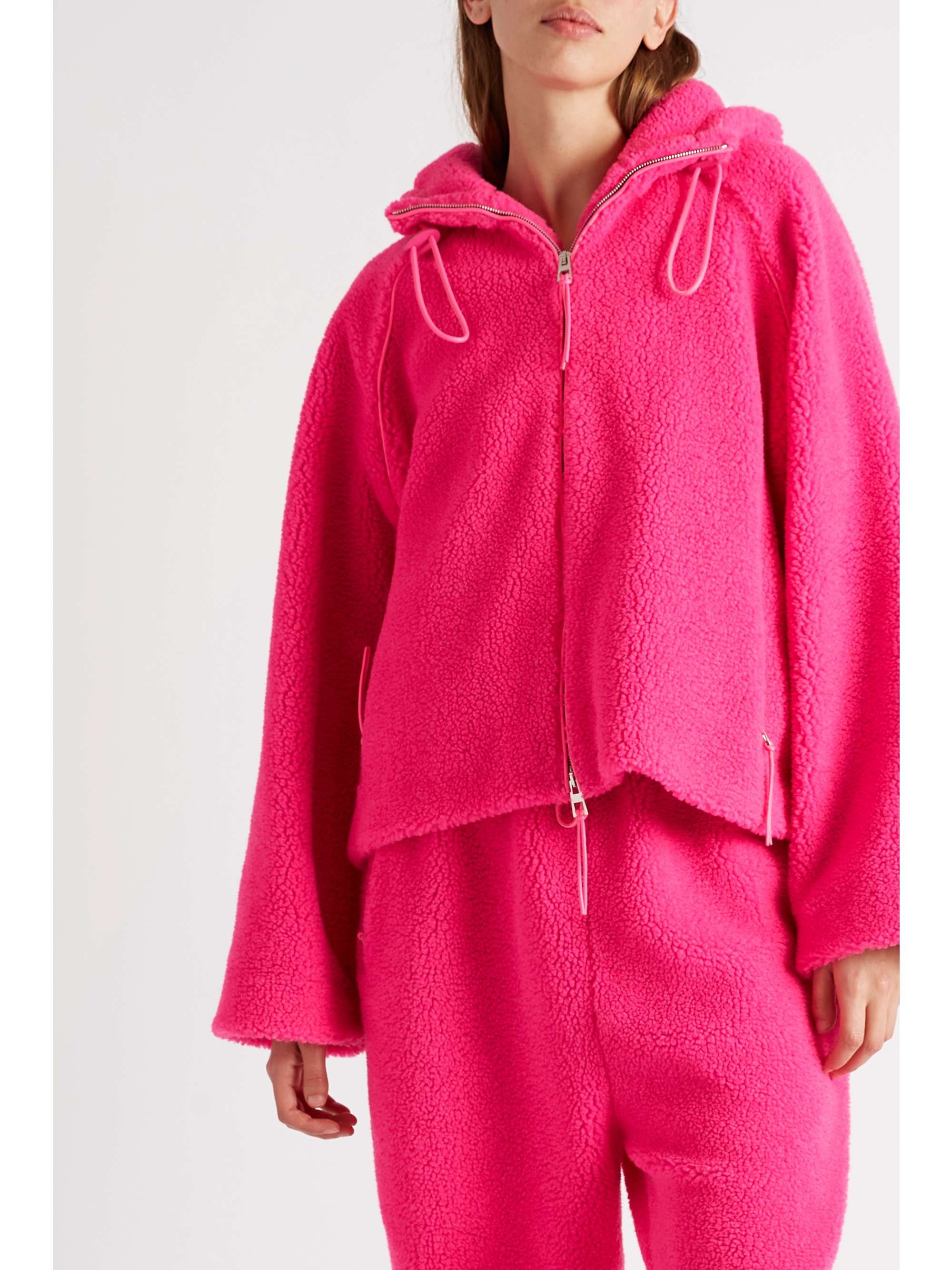 LOEWE Hooded neon leather-trimmed fleece jacket | NET-A-PORTER