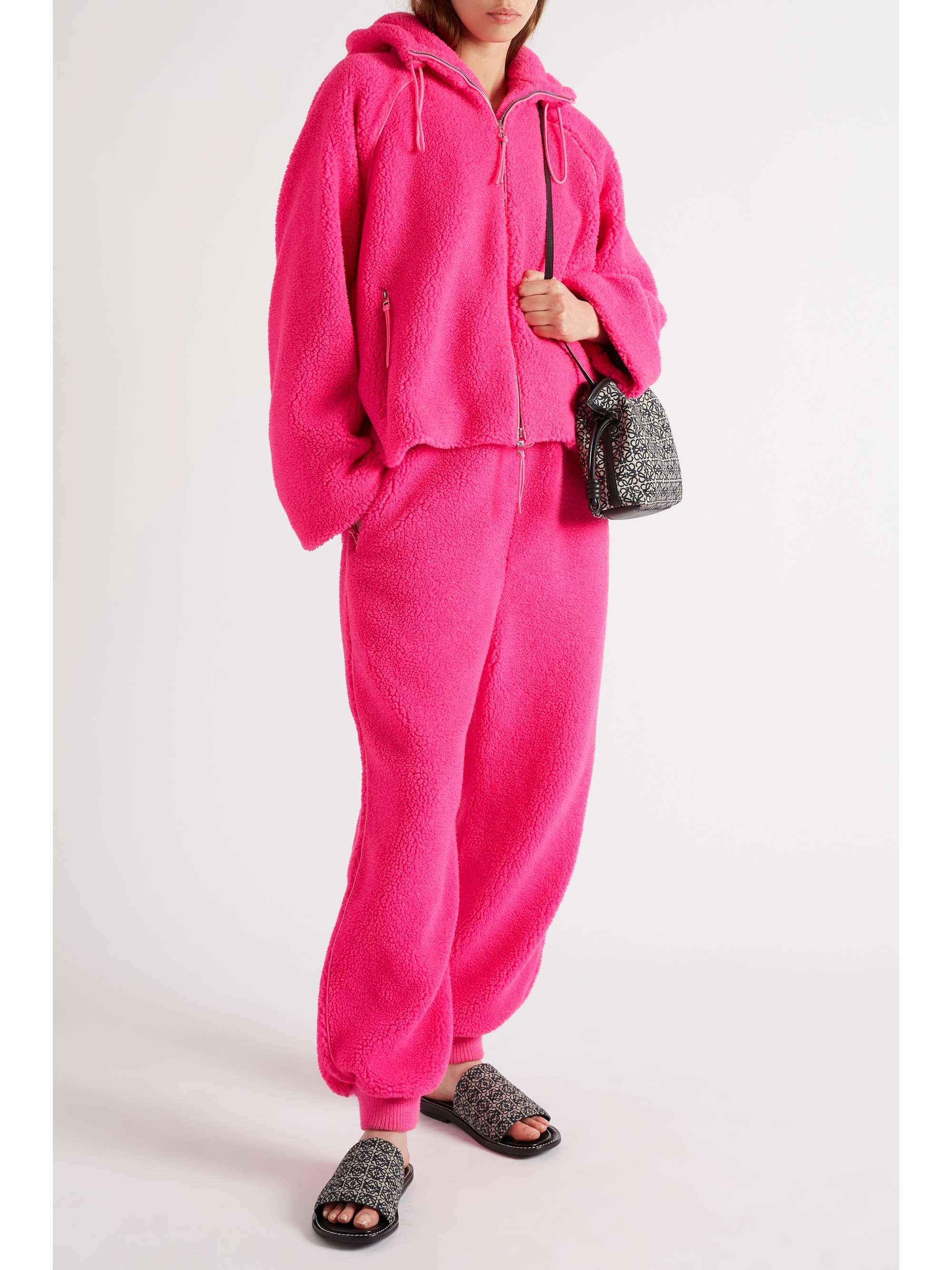 LOEWE Hooded neon leather-trimmed fleece jacket | NET-A-PORTER