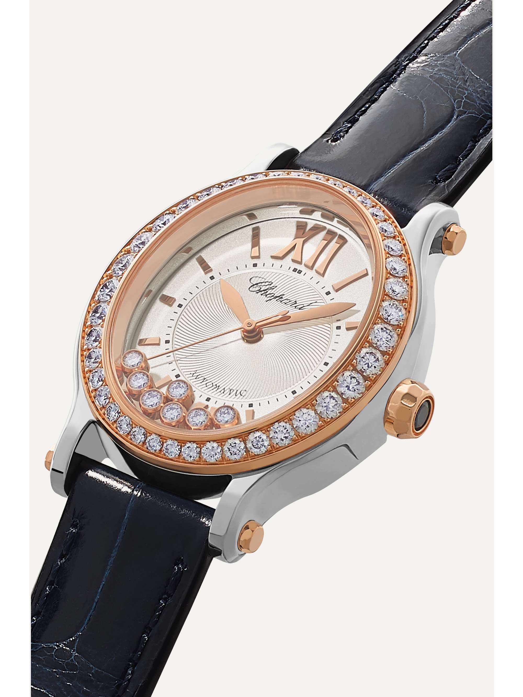 CHOPARD Happy Sport Oval 29mm 18-karat rose gold, stainless steel ...