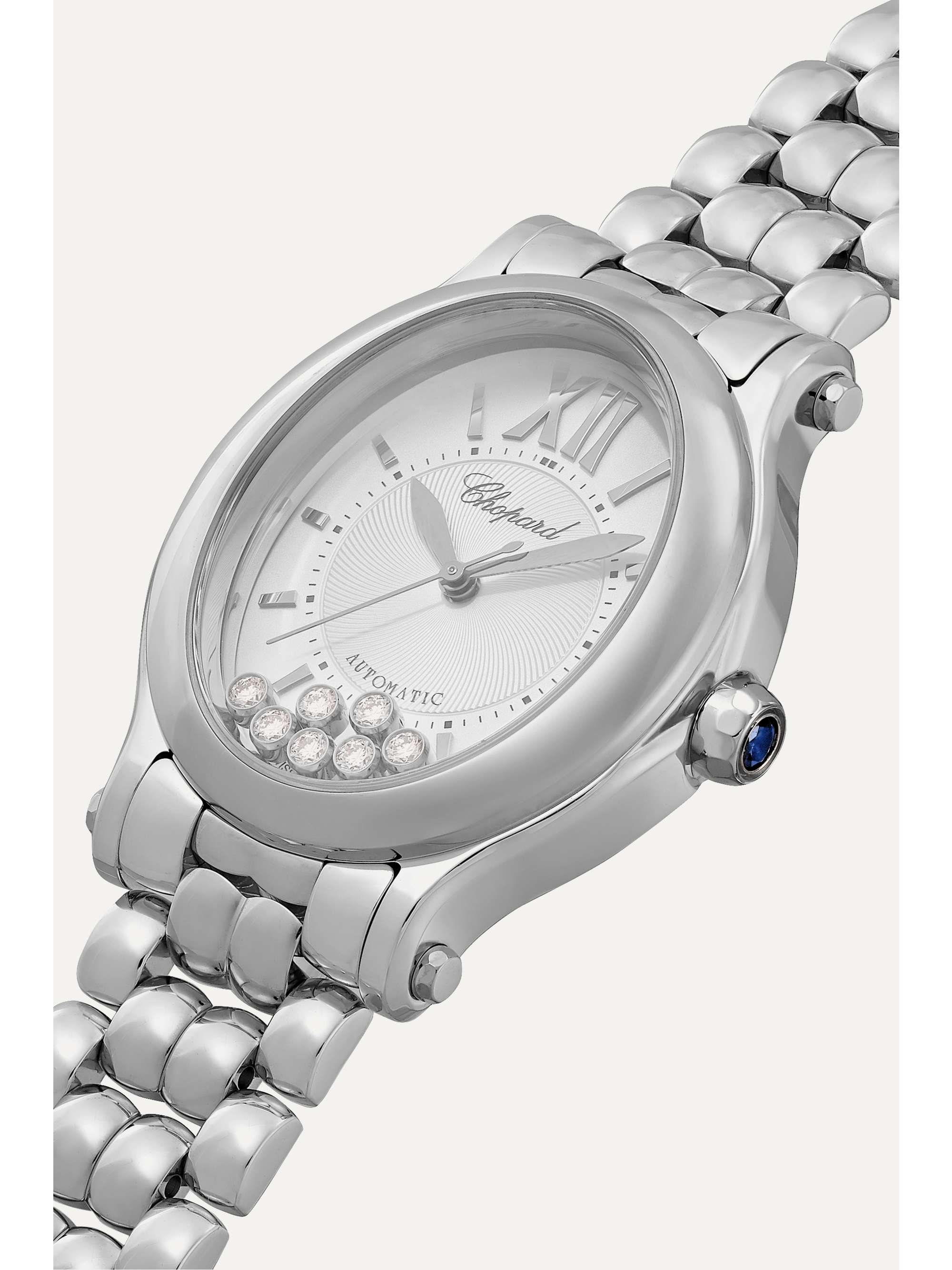 Montre en acier inoxydable et diamants Happy Sport Oval Automatique 29 ...