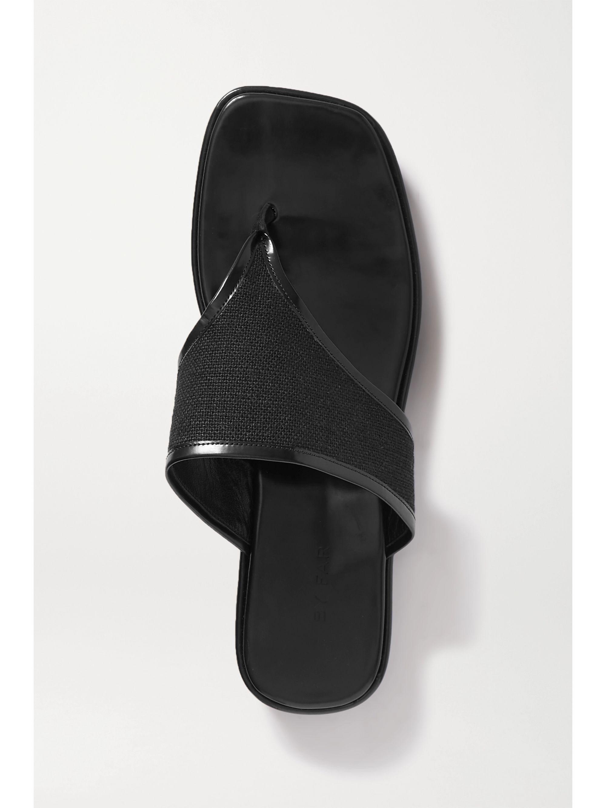 Black Otto glossed-leather and linen flip flops | BY FAR | NET-A-PORTER