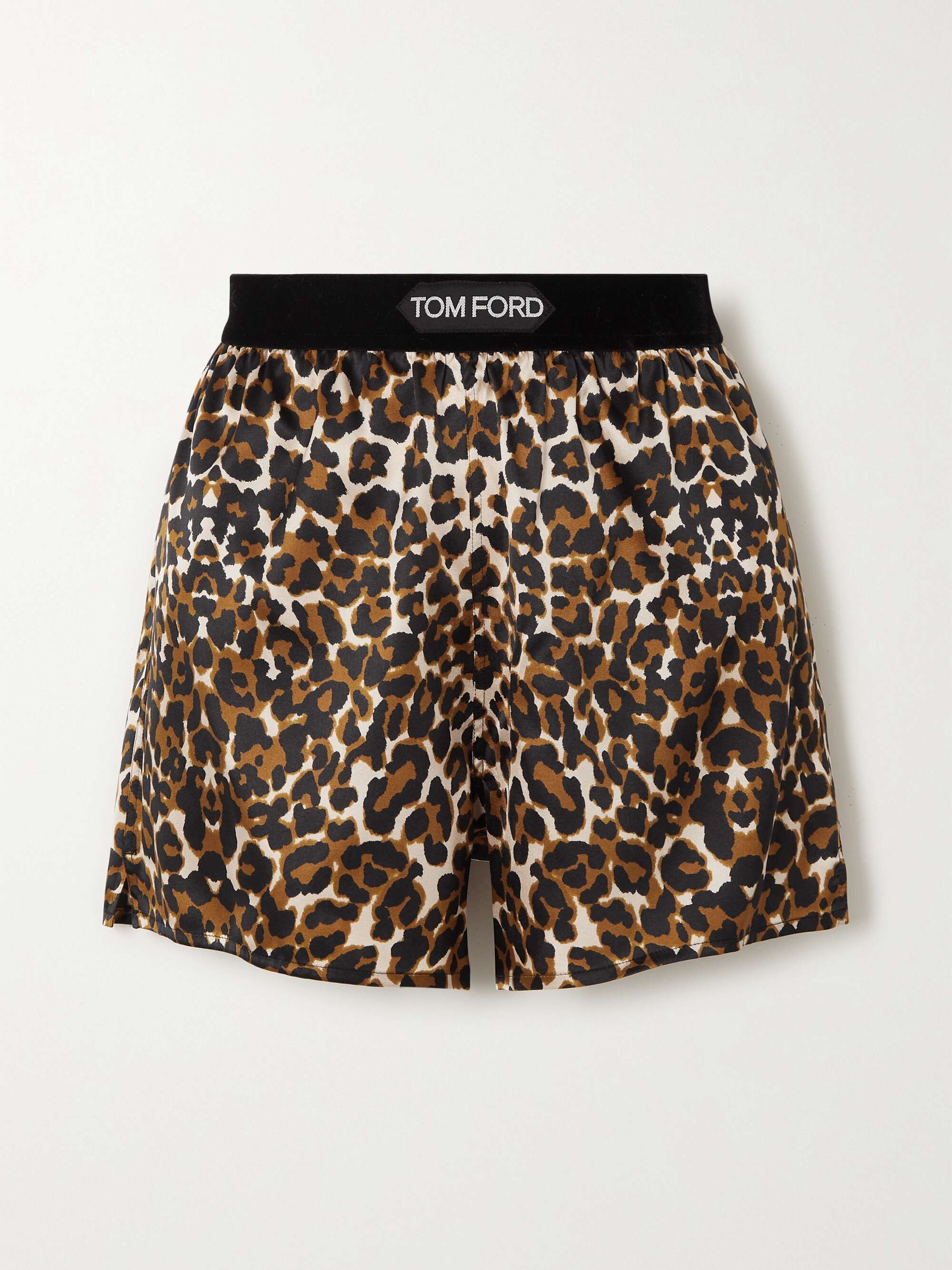 Tom Ford Velvet Trimmed Leopard Print Silk Blend Satin Shorts Net A