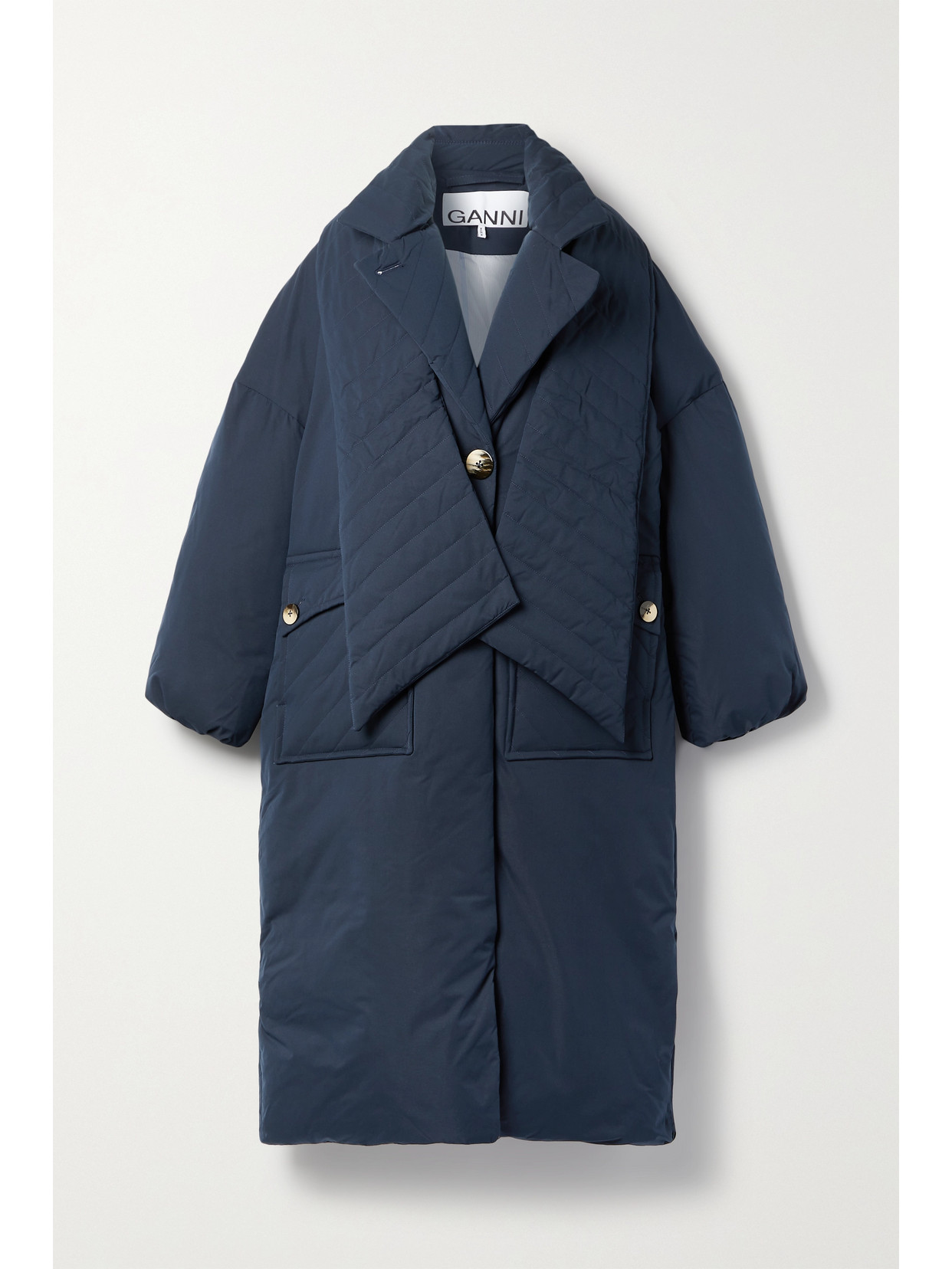 Ganni Oversized Padded Recycled Shell Coat In Blue | ModeSens