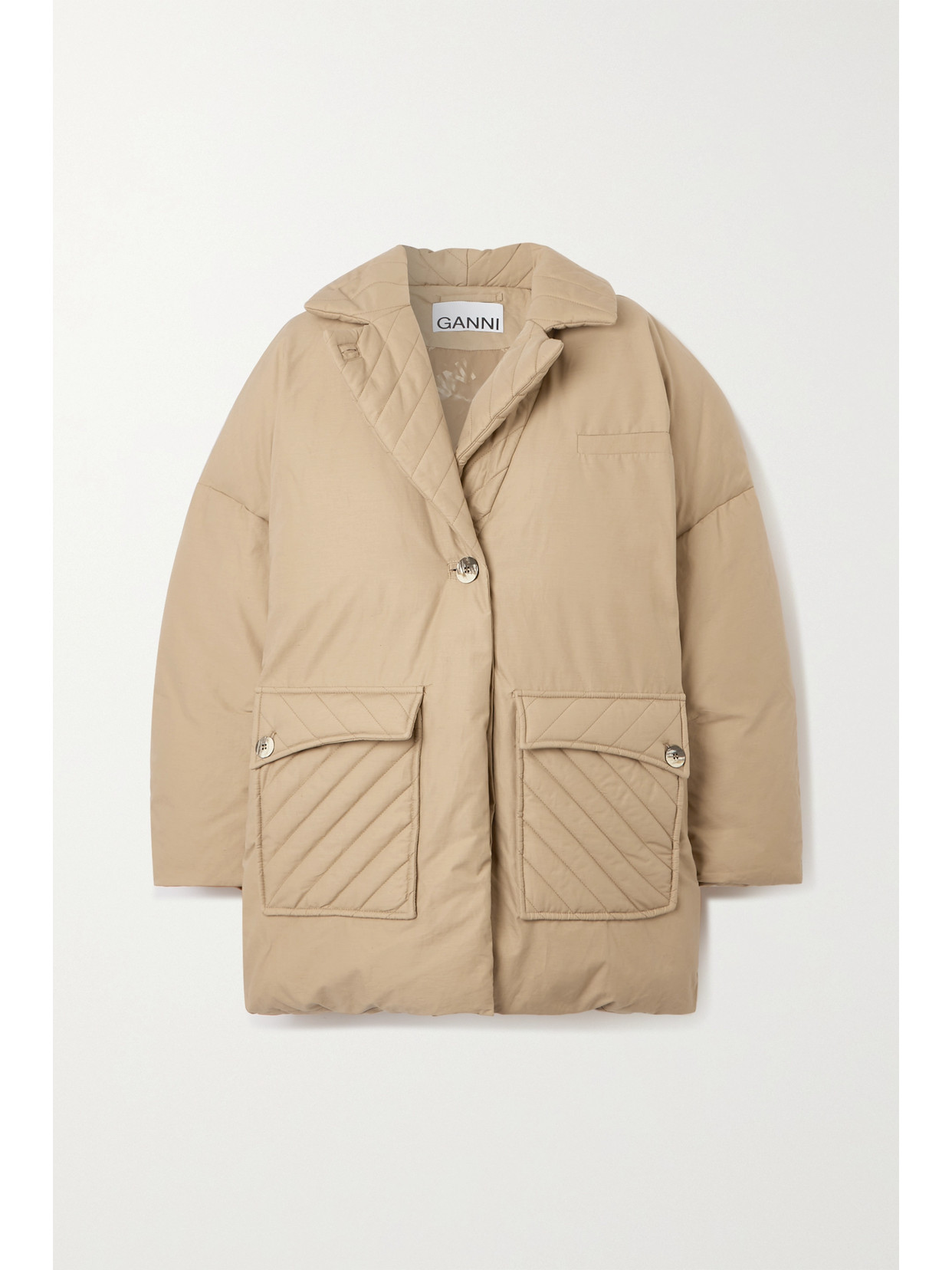Ganni Oversized Quilted Padded Canvas Coat In Brown | ModeSens