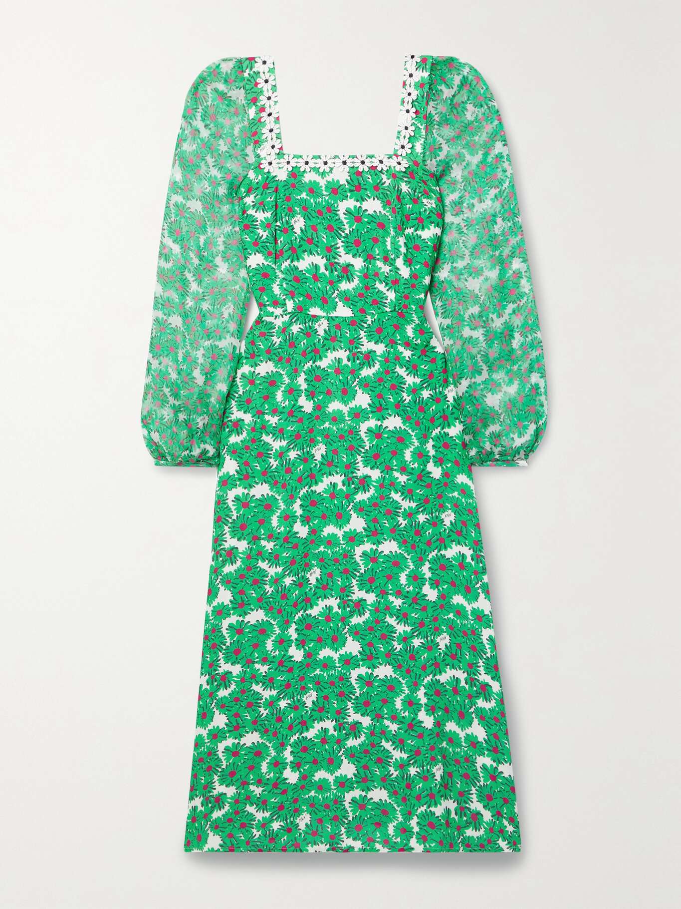 Green Matilda appliquéd floral-print voile and silk-chiffon midi dress ...