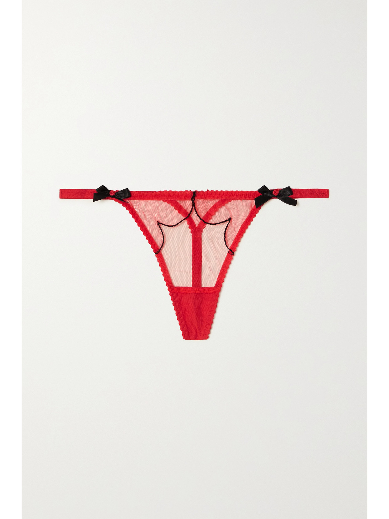 Agent Provocateur Lorna Bow Embellished Embroidered Tulle Thong In Red