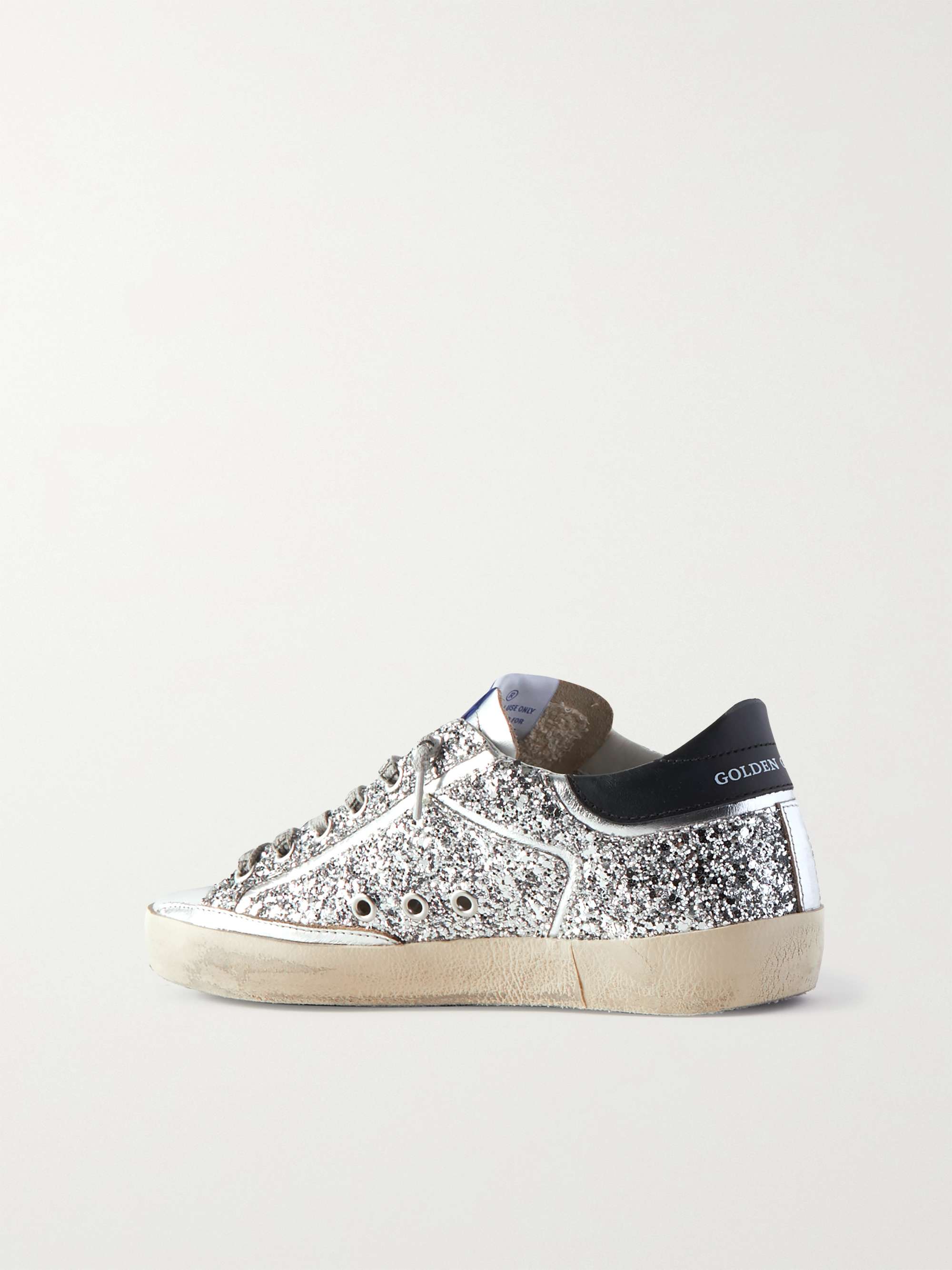 GOLDEN GOOSE Superstar distressed metallic glittered leather sneakers ...