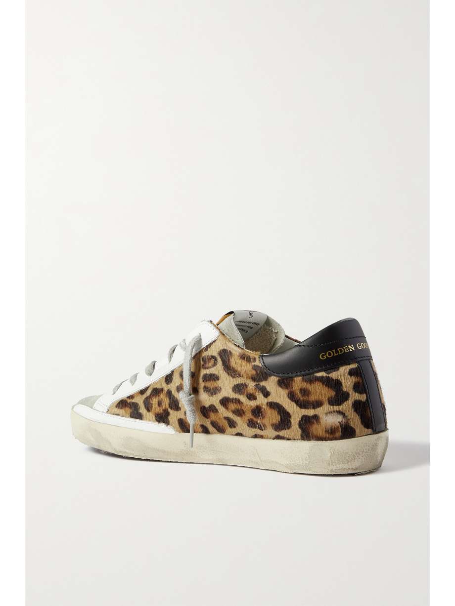 GOLDEN GOOSE Superstar distressed leopard-print calf hair, leather and ...