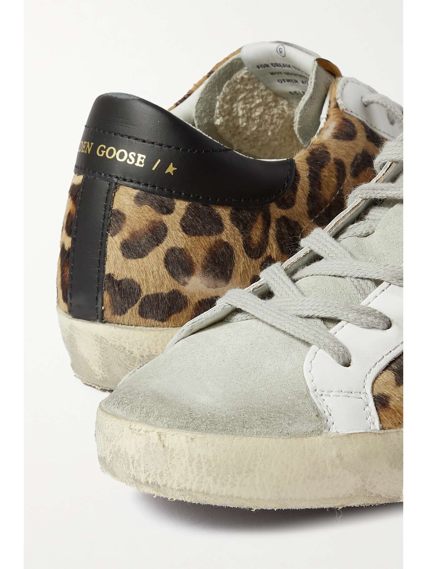 GOLDEN GOOSE Superstar distressed leopard-print calf hair, leather and ...