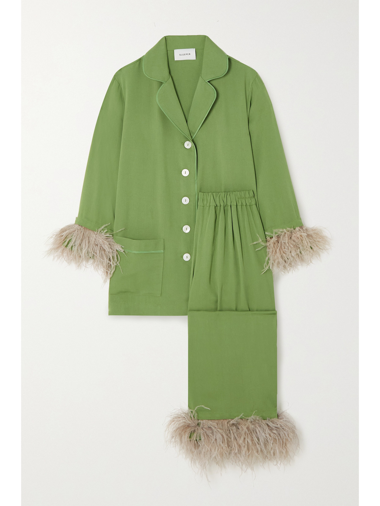 Sleeper + Net Sustain Party Feather-trimmed Crepe De Chine Pajama Set ...
