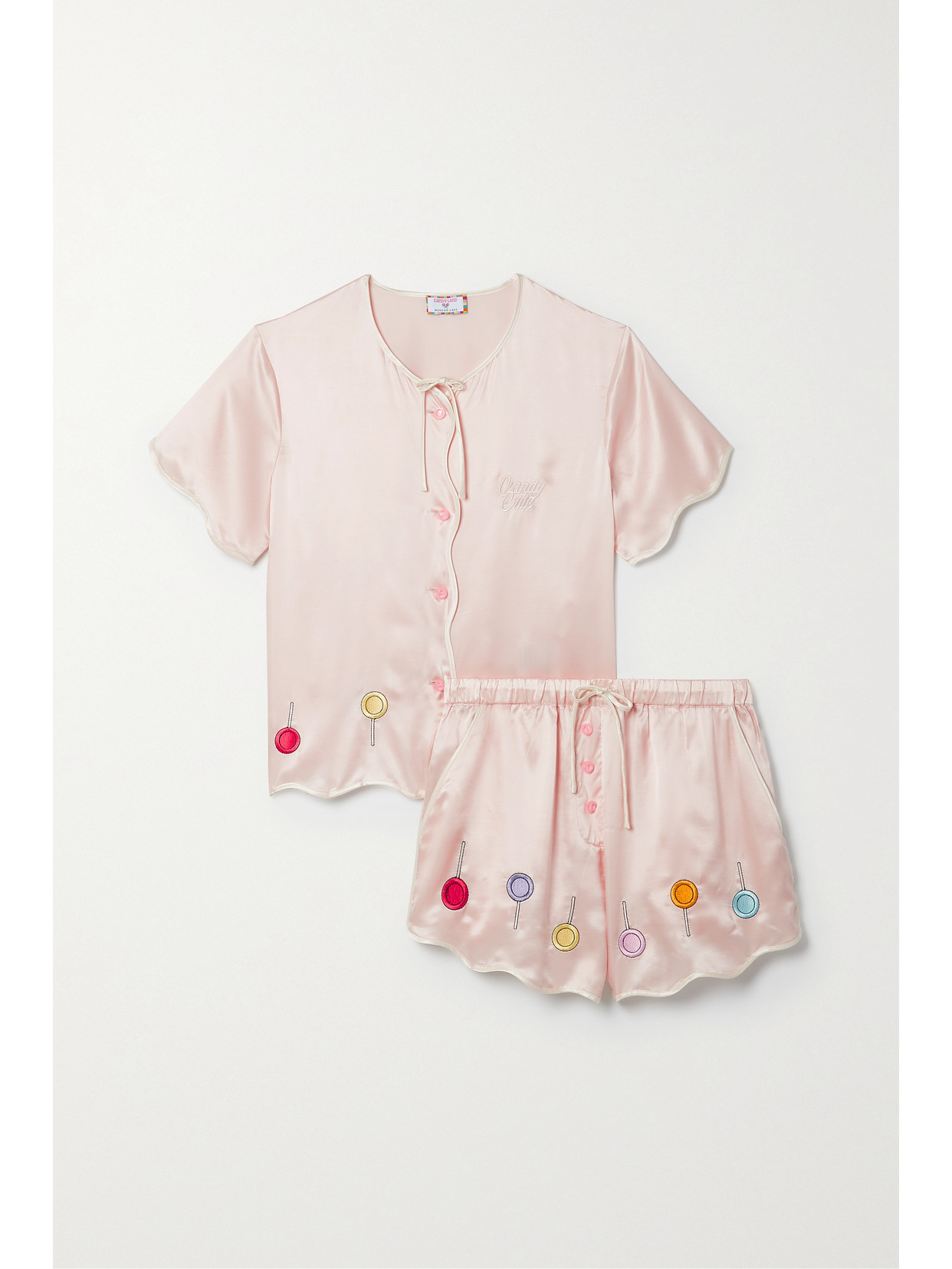 Morgan Lane Candy Land Beatrice Tally Embroidered Satin Pajama Set In