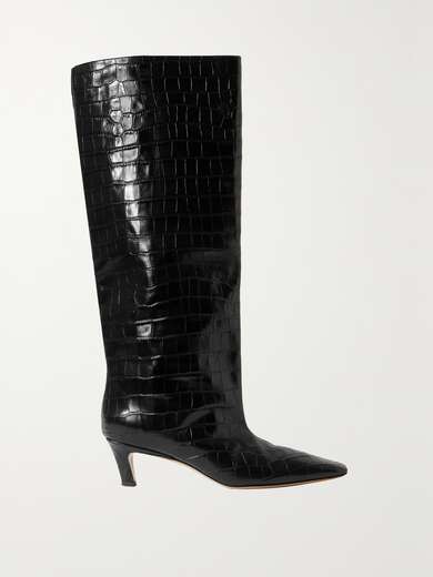 Black Croc-effect leather knee boots | TOTEME | NET-A-PORTER