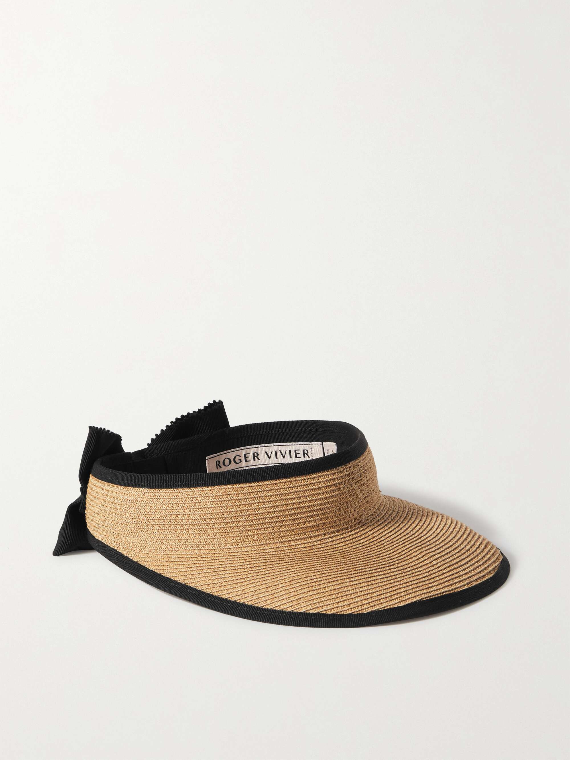 ROGER VIVIER Embellished grosgrain-trimmed straw visor | NET-A-PORTER