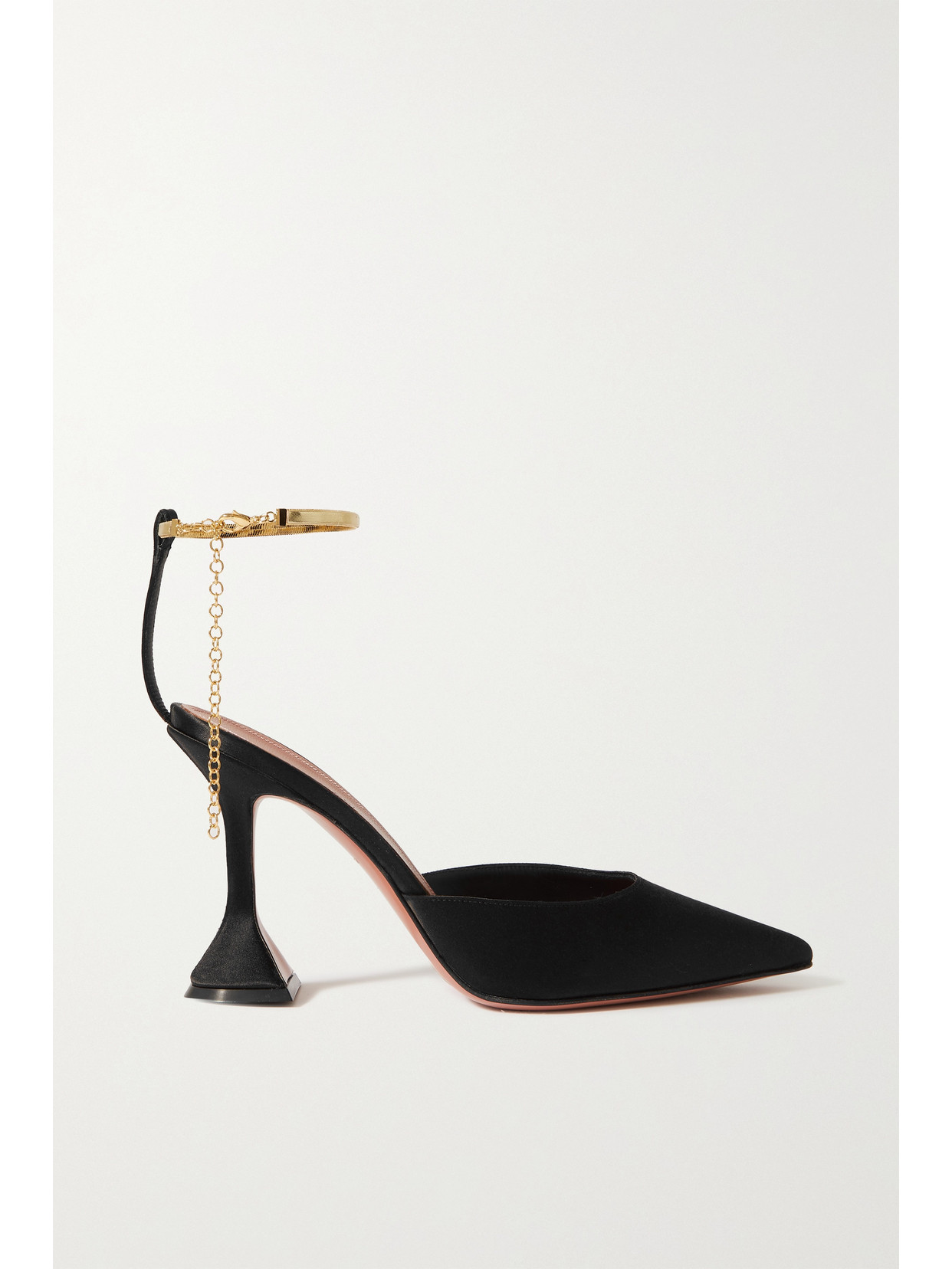 Amina Muaddi Fiona Chain-embellished Satin Mules In Black | ModeSens