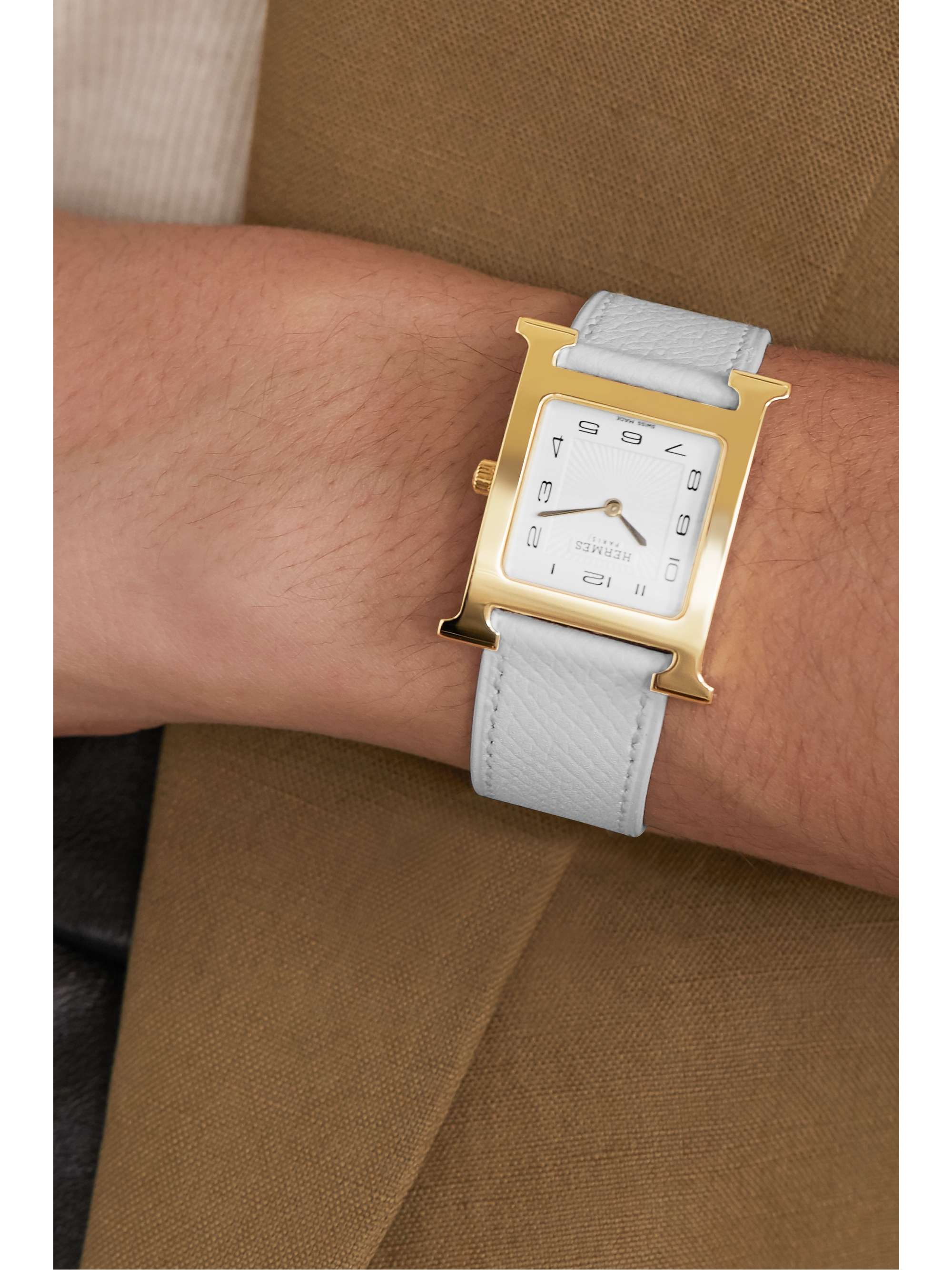 HERMÈS TIMEPIECES Heure H 26mm medium gold-plated and textured-leather ...