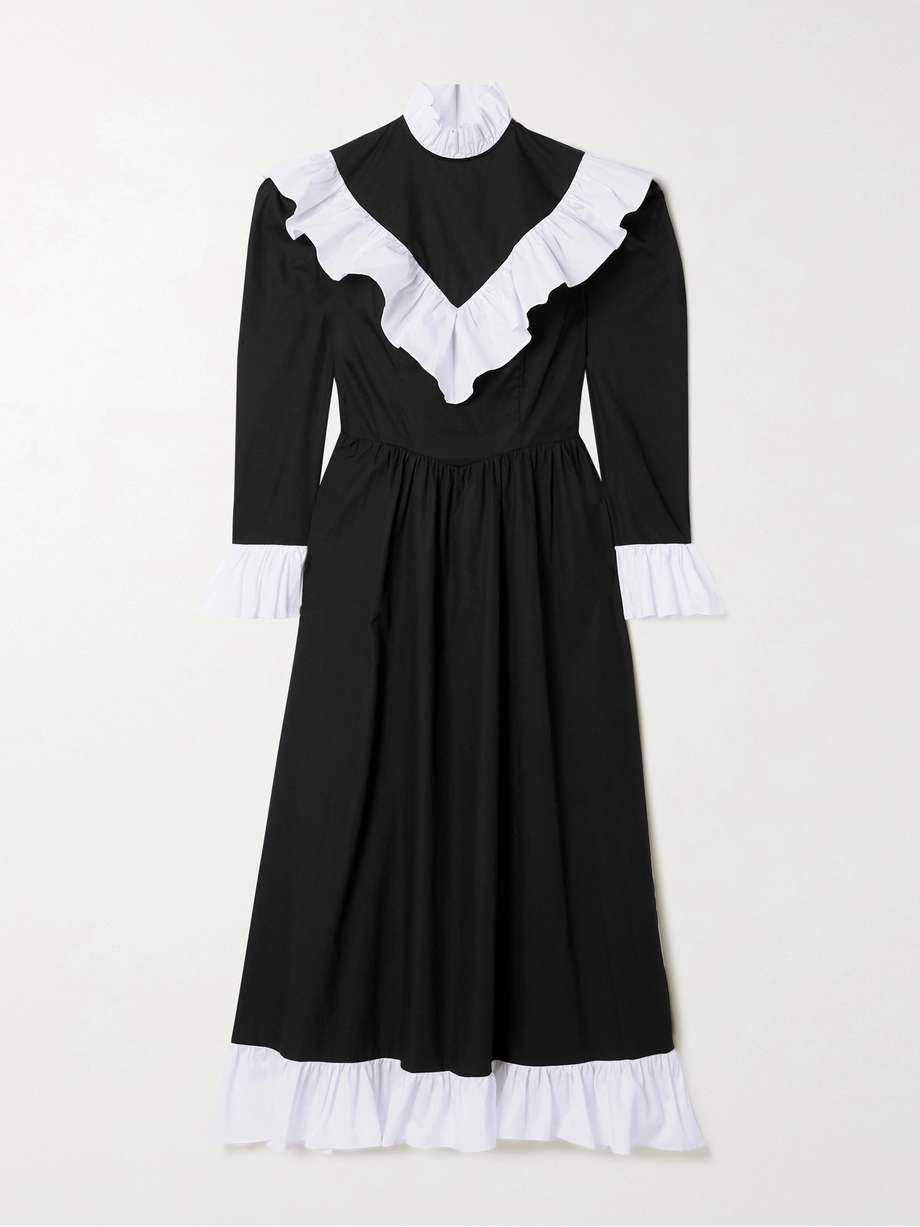 BATSHEVA Carol ruffled two-tone cotton-poplin midi dress | NET-A-PORTER