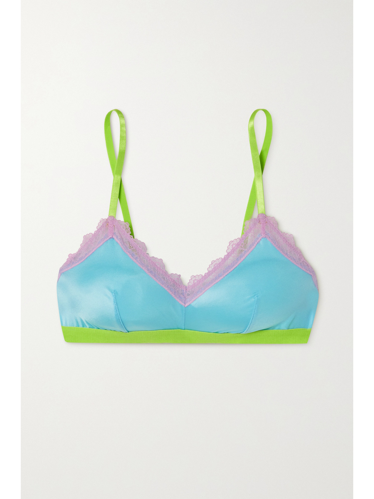 Dora Larsen Heidi Lace-trimmed Satin Soft-cup Triangle Bra In Blue ...