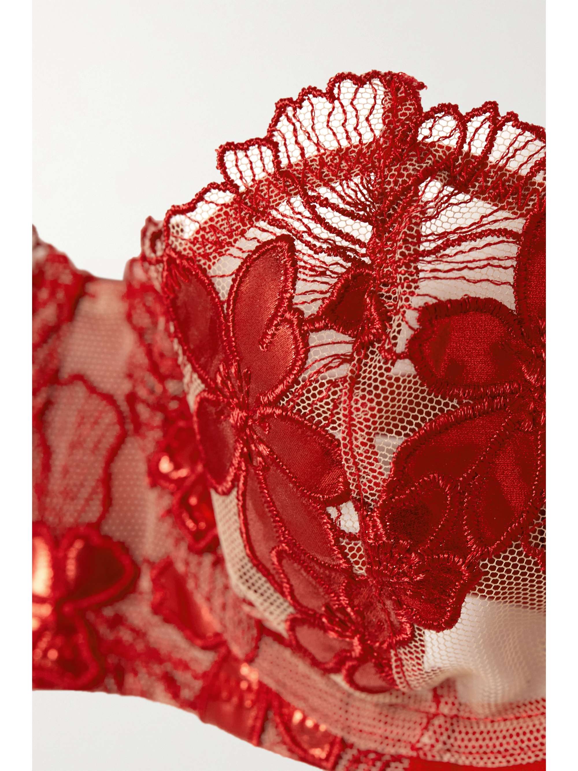 Fleur Du Mal Violet Stretch Silk Satin Trimmed Embroidered Tulle