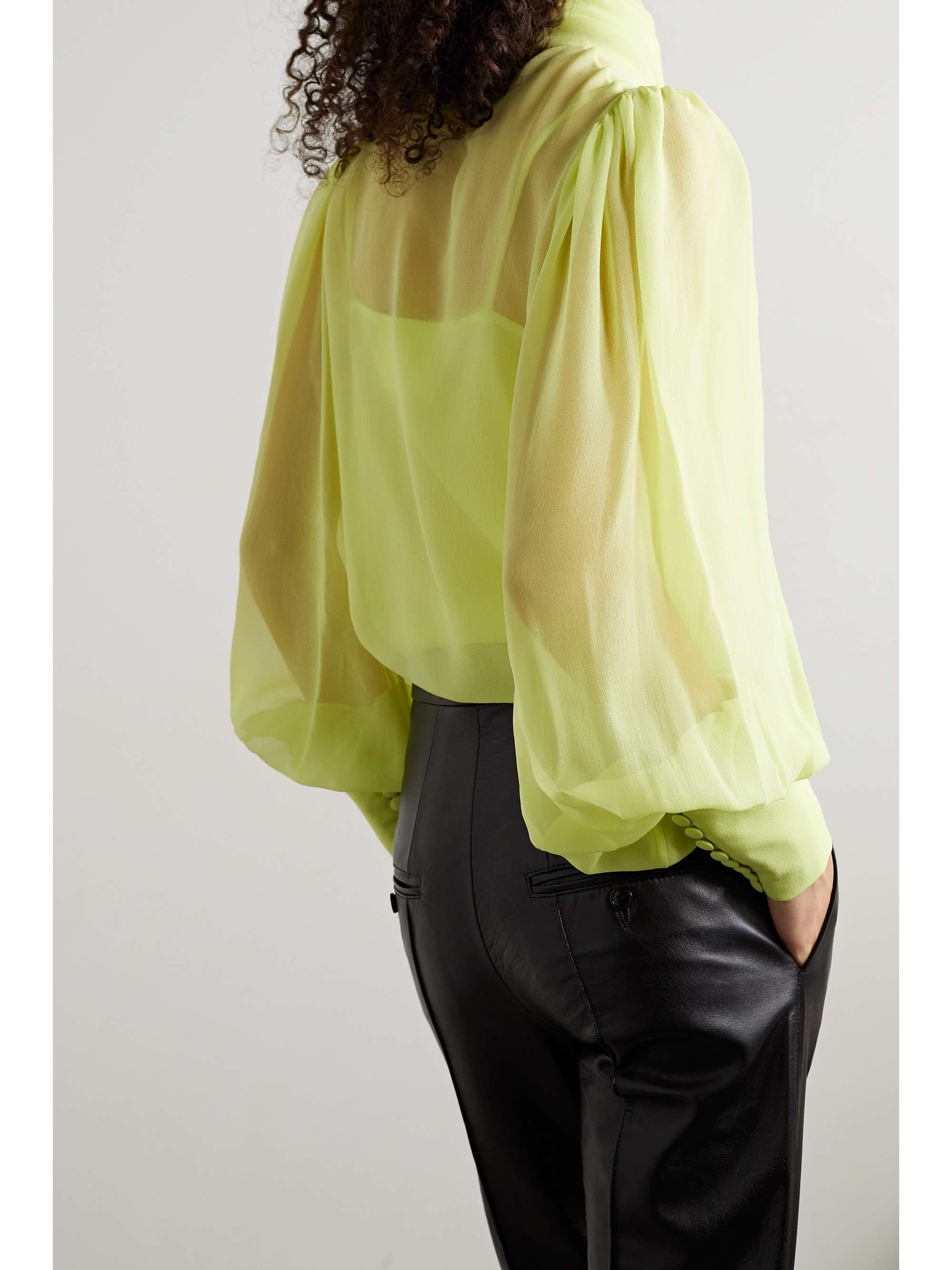 Lime green Sloane silk-chiffon blouse | COSTARELLOS | NET-A-PORTER