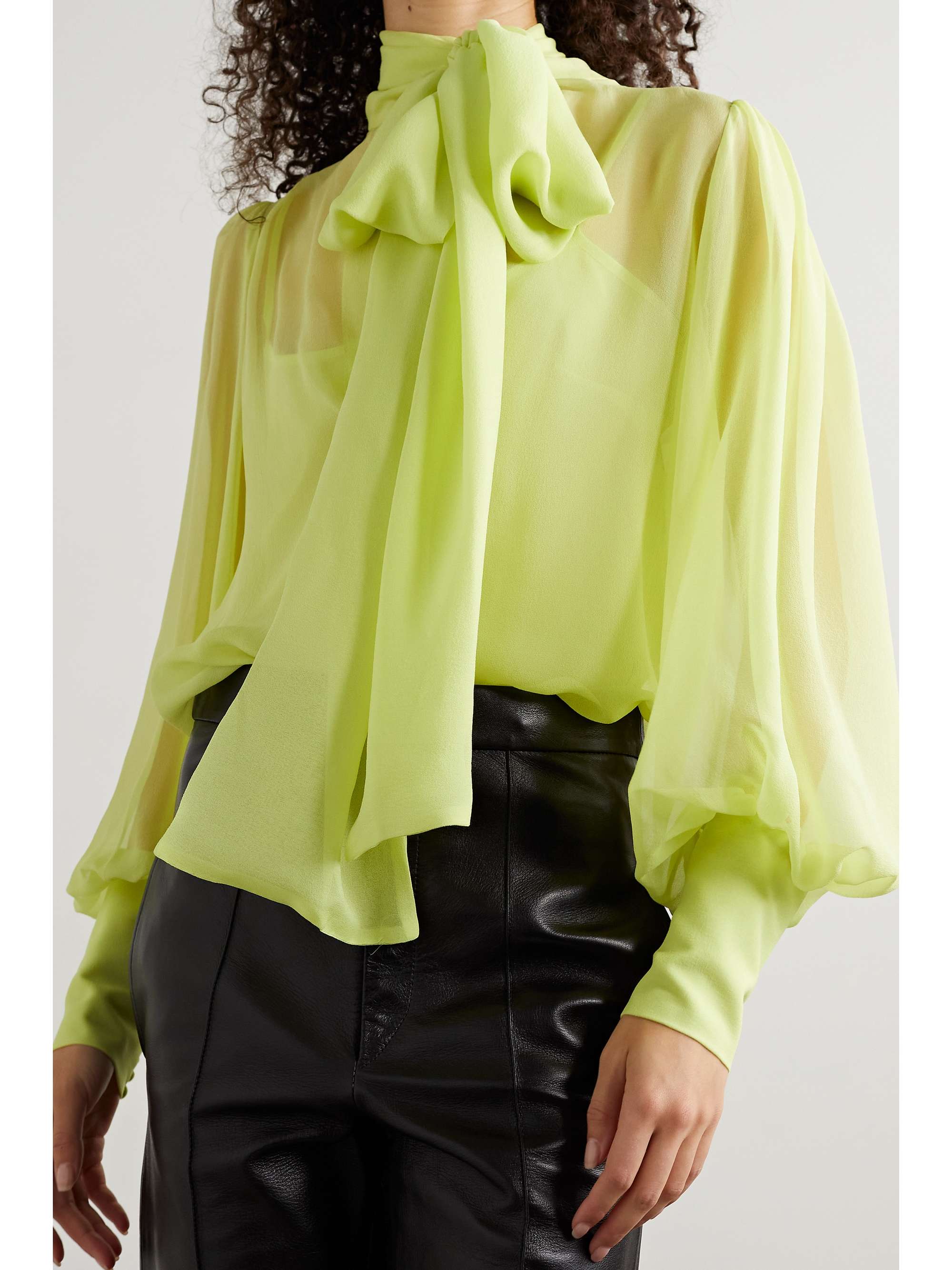 Lime green Sloane silk-chiffon blouse | COSTARELLOS | NET-A-PORTER