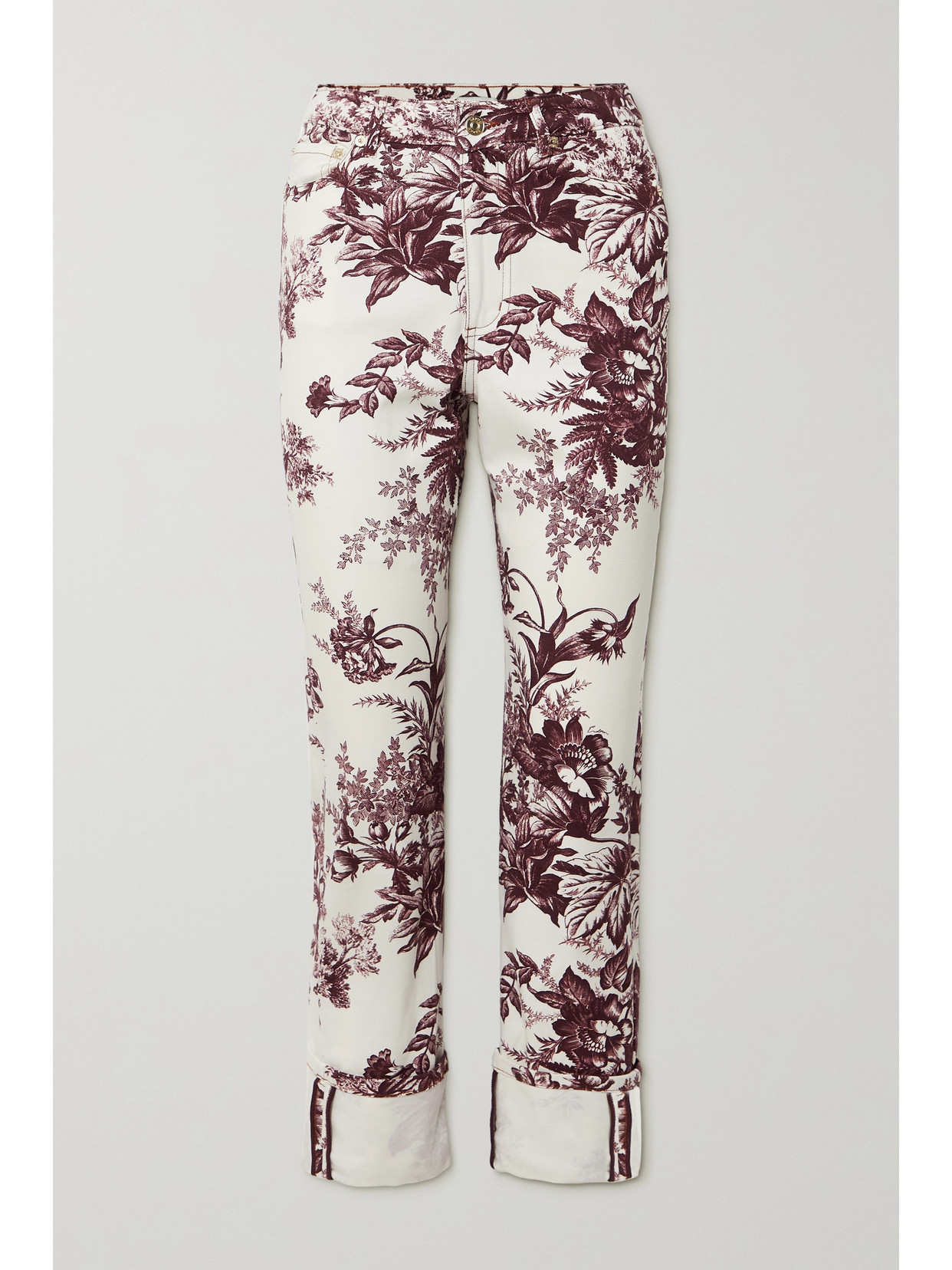 Erdem Nathaniel Floral Print High Rise Straight Leg Jeans In Burgundy
