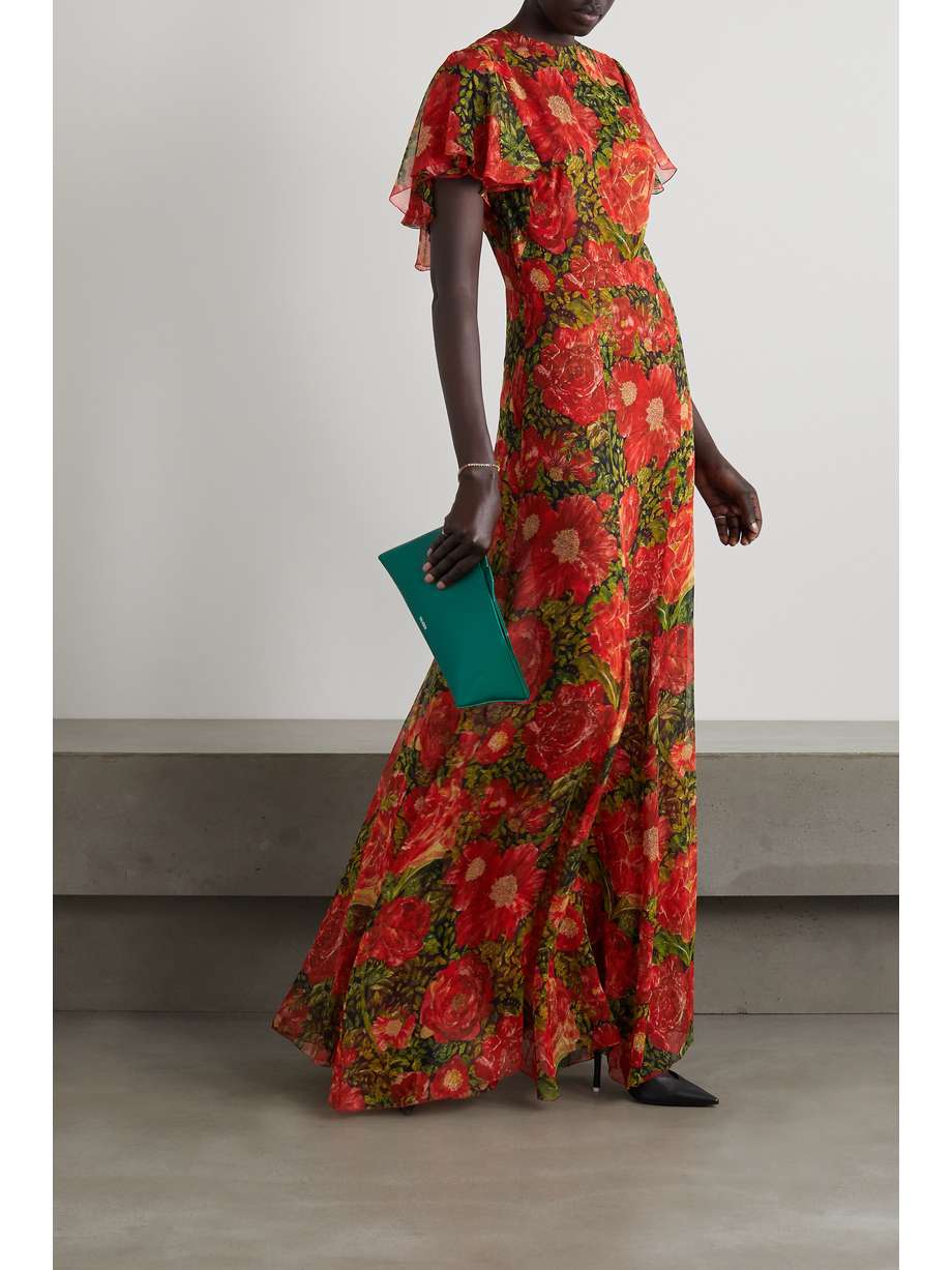 Red The Light Sleeper ruffled floral-print silk-georgette maxi dress ...