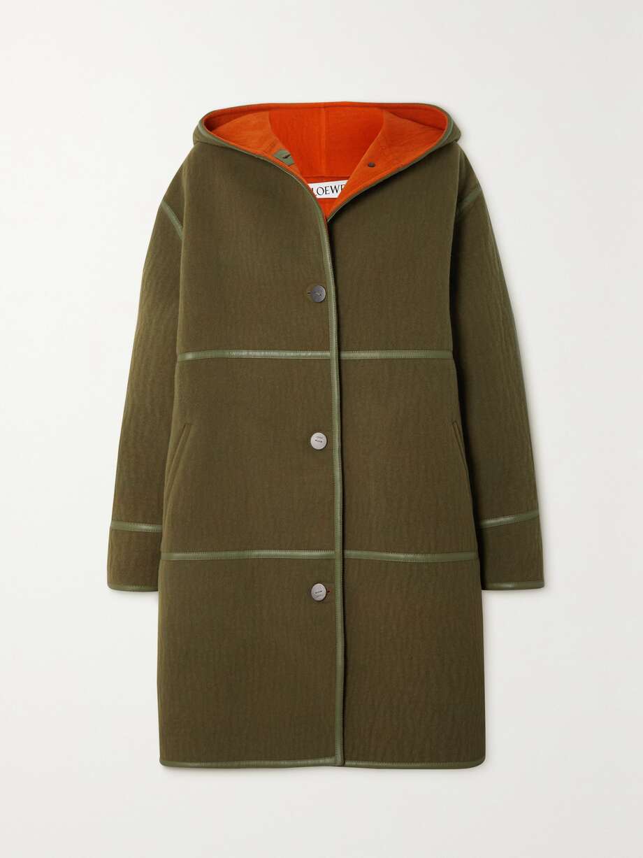 LOEWE Hooded leather-trimmed wool-felt coat | NET-A-PORTER