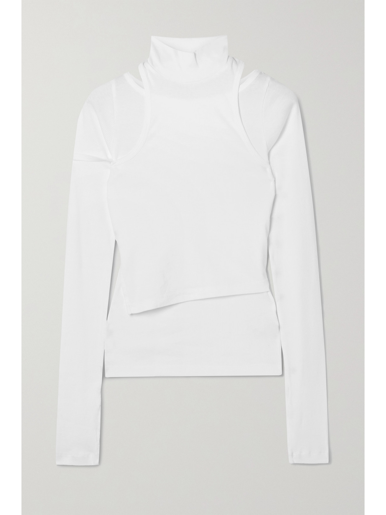 Helmut Lang Asymmetric Layered Ribbed Cotton-jersey Turtleneck Top In White | ModeSens
