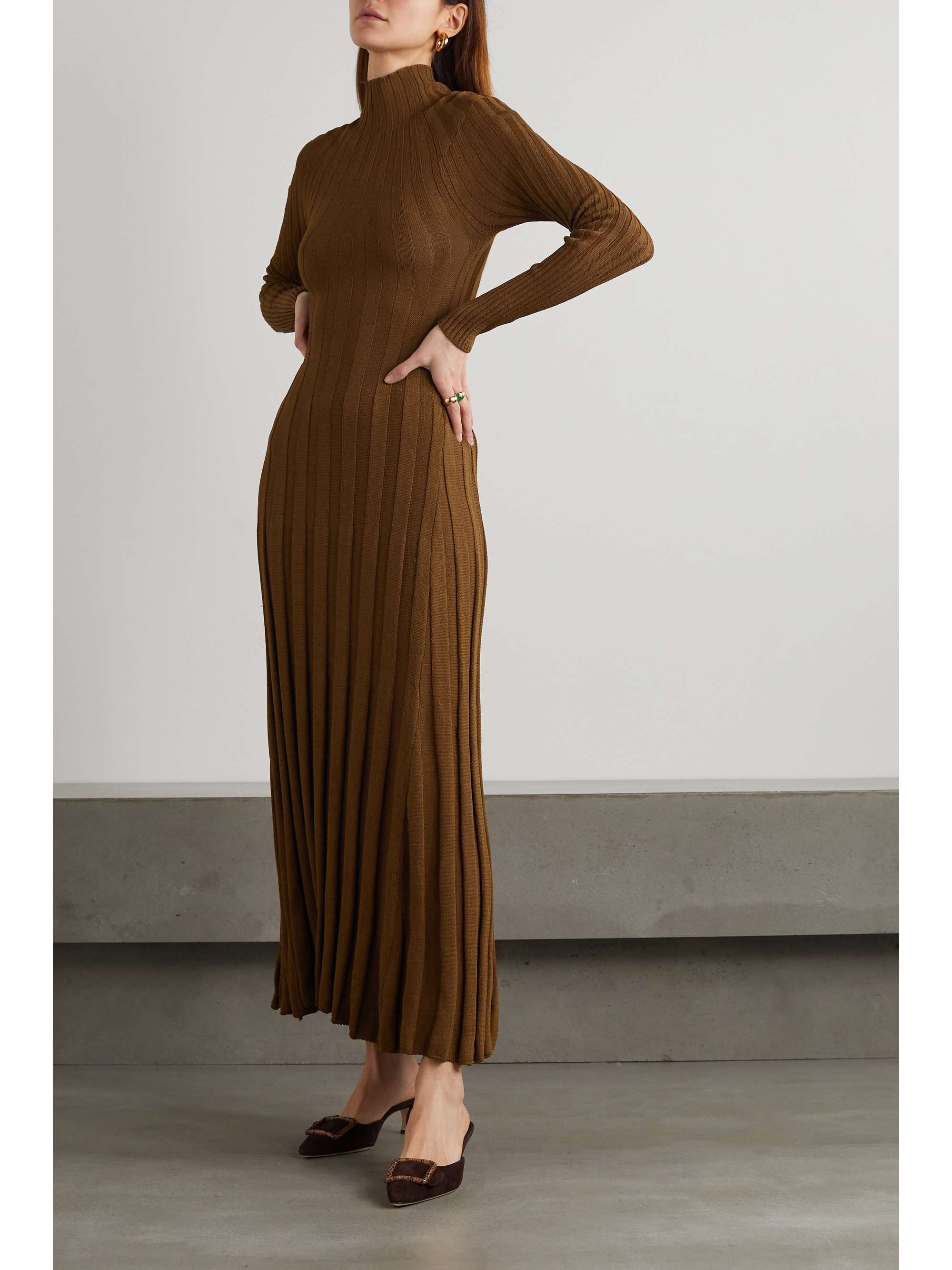 Brown Ribbed-knit turtleneck maxi dress | LVIR | NET-A-PORTER