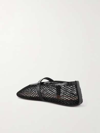ALAÏA Patent leather-trimmed mesh ballet flats | NET-A-PORTER