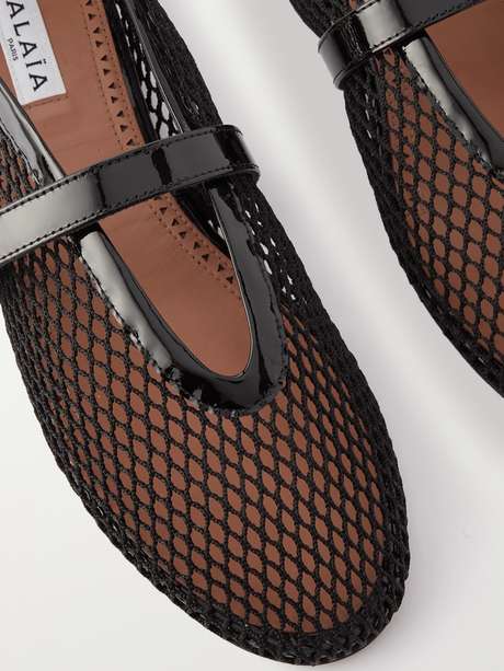 ALAÏA Patent leather-trimmed mesh ballet flats | NET-A-PORTER