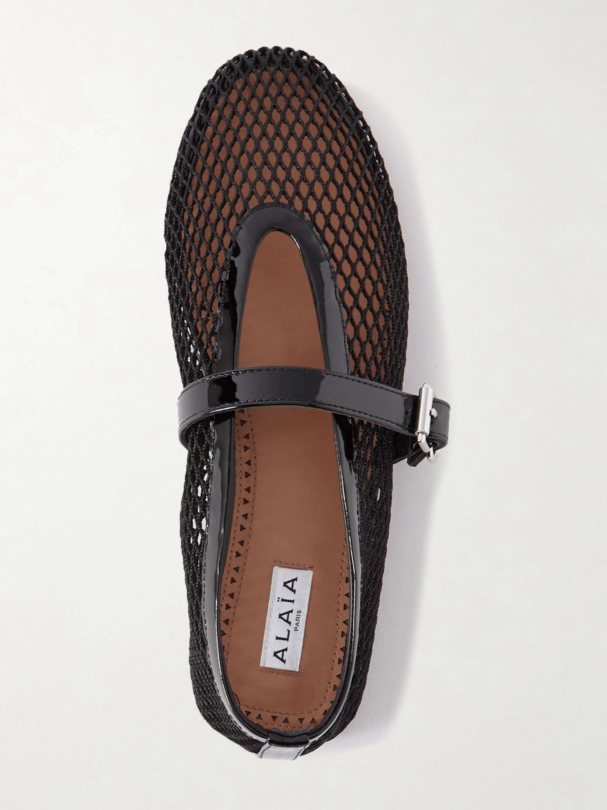 ALAÏA Patent leather-trimmed mesh ballet flats | NET-A-PORTER