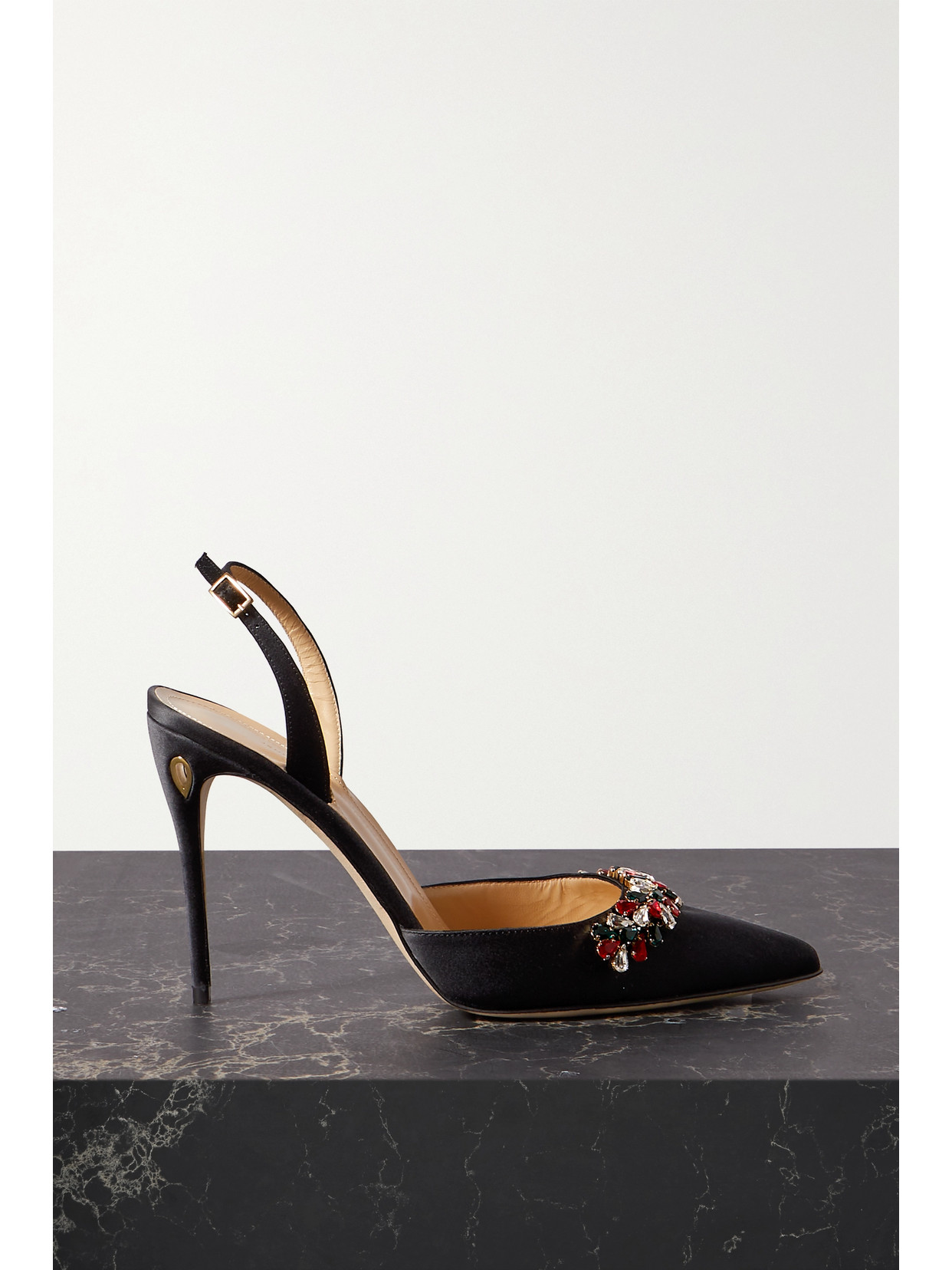 Jennifer Chamandi Vittorio 105 Crystal-embellished Satin Slingback ...