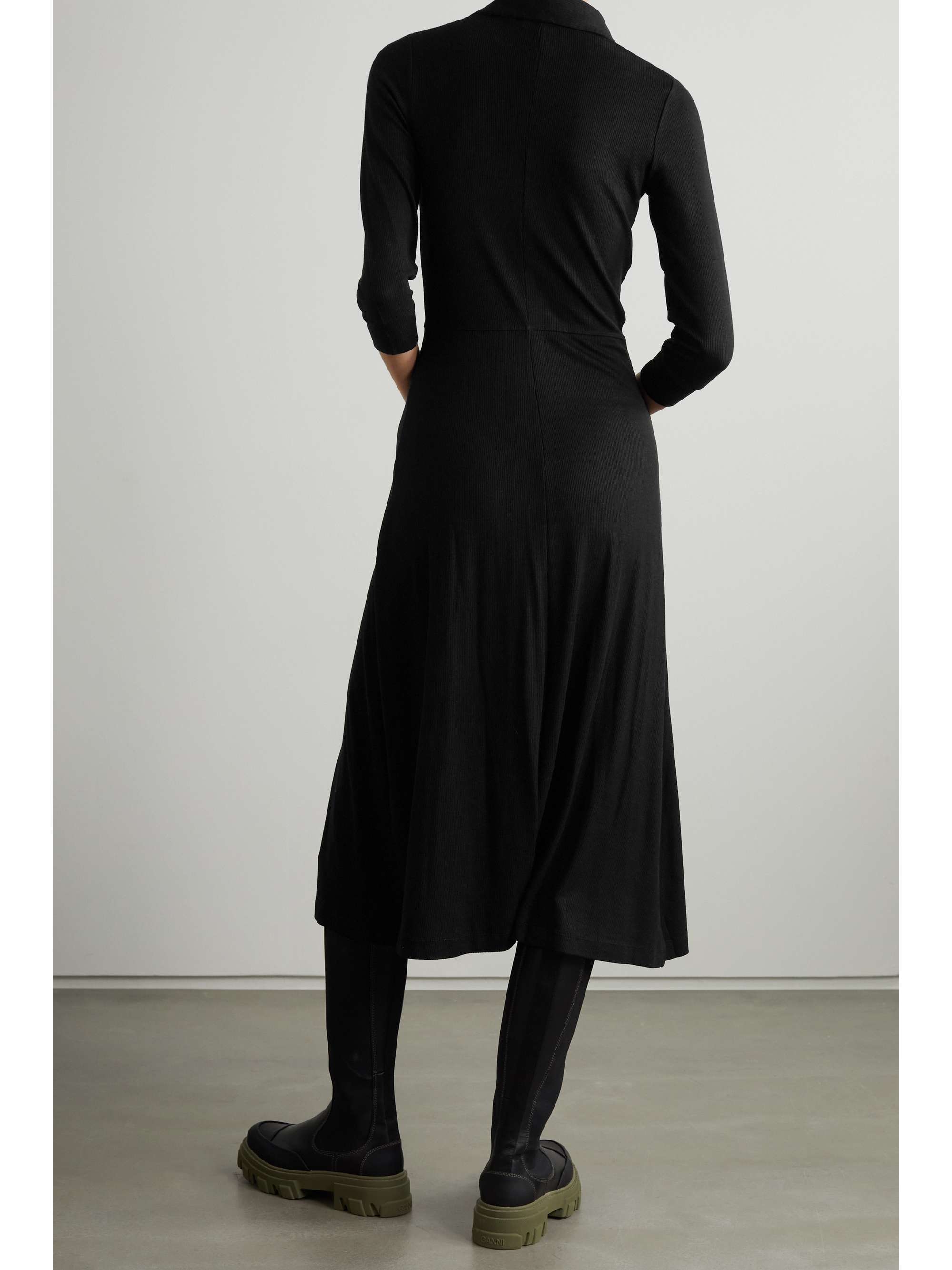 Black + NET SUSTAIN Cecilia ribbed stretch-TENCEL shirt dress | NINETY ...