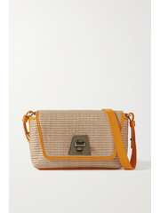 AKRIS Anouk leather-trimmed raffia clutch | NET-A-PORTER