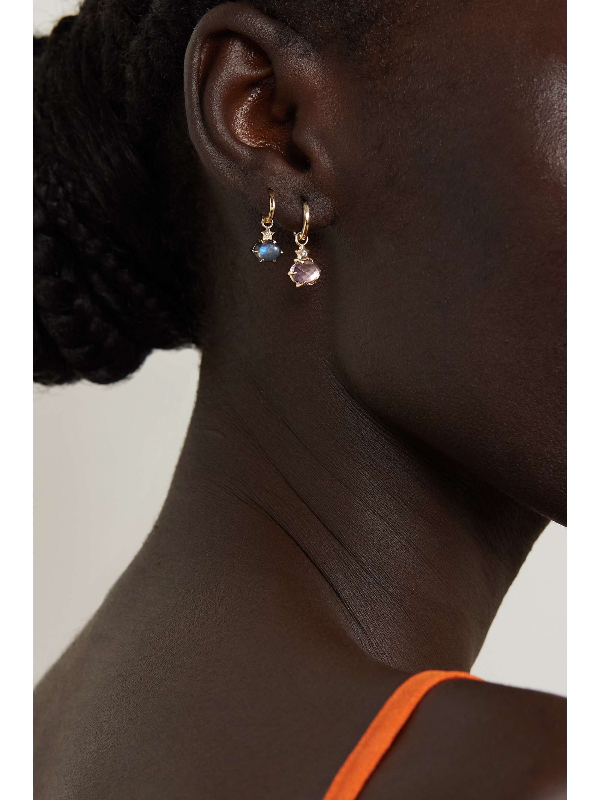 ANDREA FOHRMAN Mini Cosmo 14 karat gold rose de France and diamond hoop earrings NET A PORTER