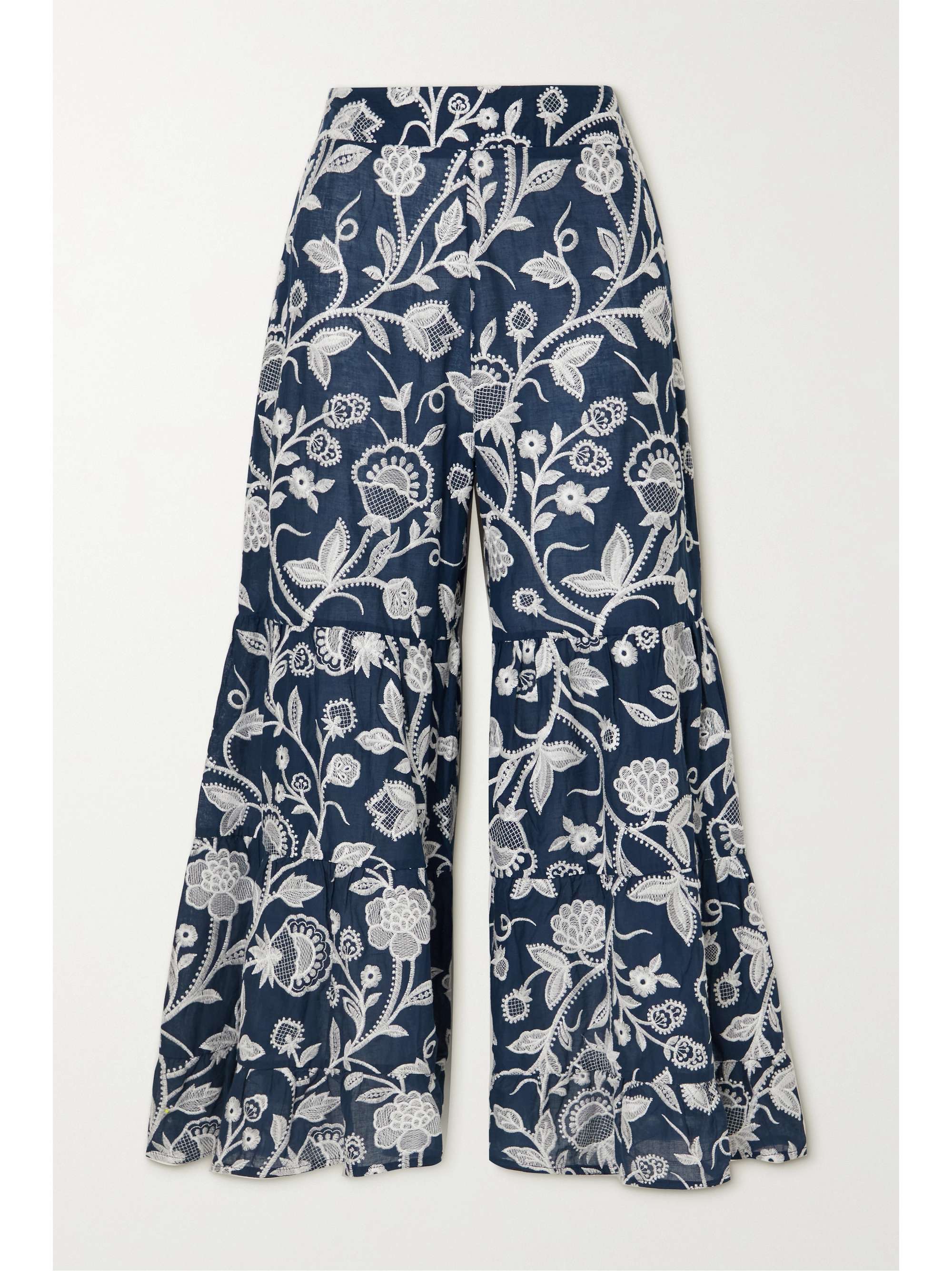 Blue + NET SUSTAIN Aquarelle embroidered cotton wide-leg pants ...