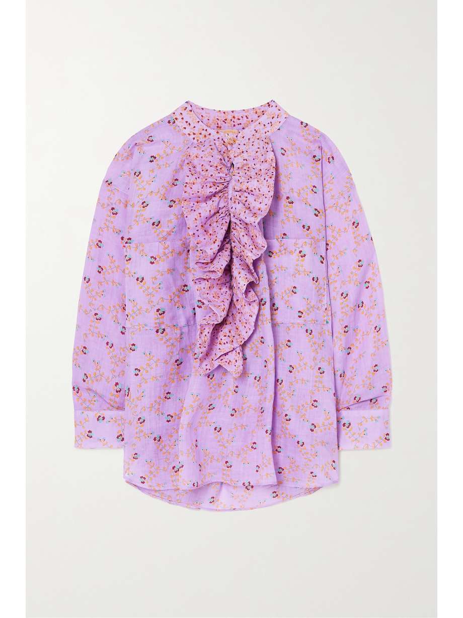 Purple Ruffled floral-print linen blouse | YVONNE S | NET-A-PORTER