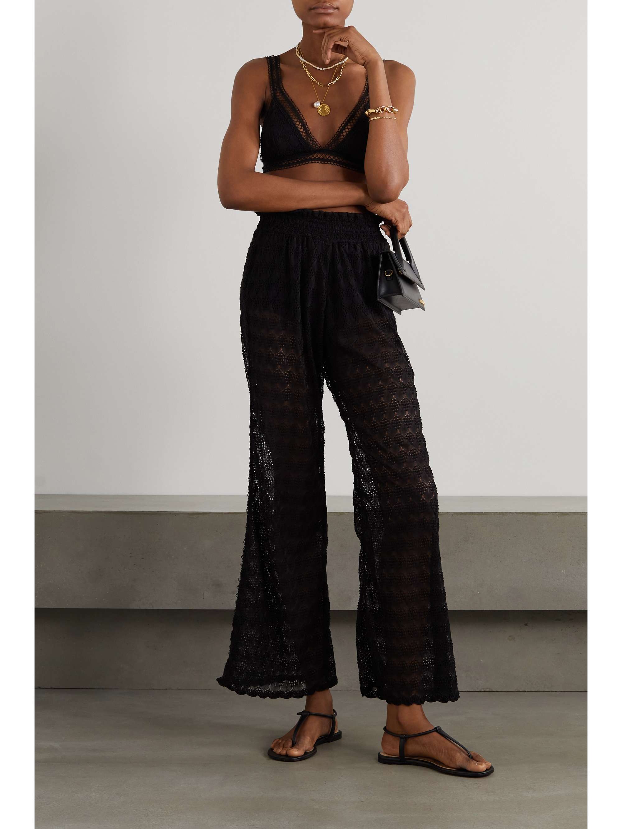 Black + NET SUSTAIN Provenzal scalloped crochet-knit wide-leg pants ...