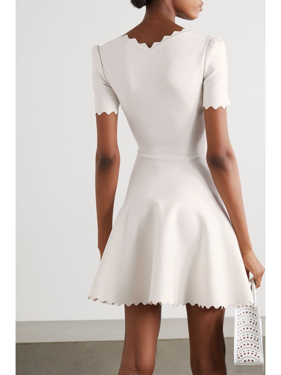 White Scalloped stretch-knit mini dress | ALAÏA | NET-A-PORTER