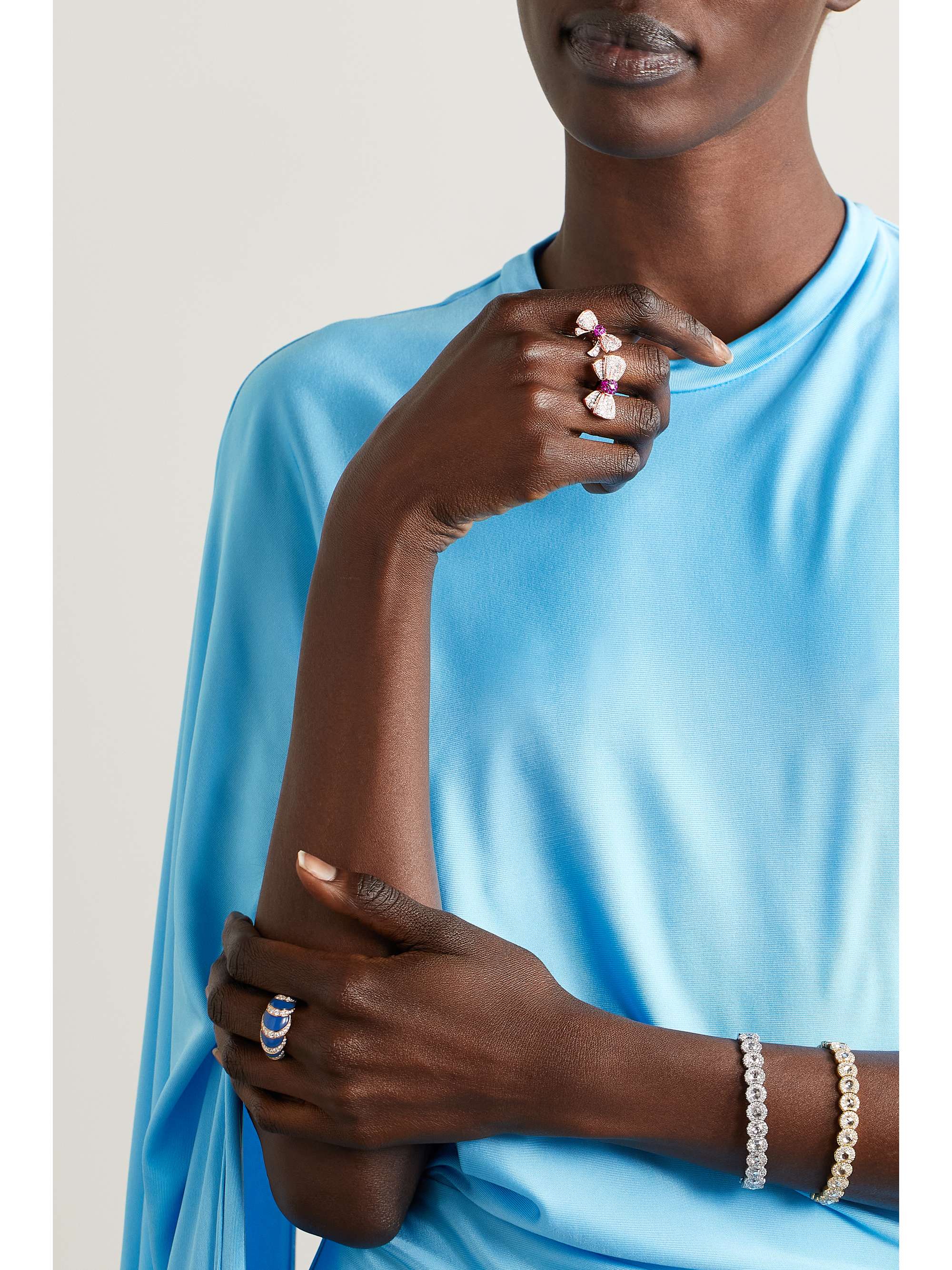 DAVID MORRIS Beaux Double 18-karat rose gold, diamond and ruby ring | NET-A-PORTER