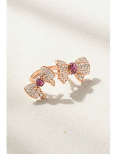 Gold Beaux Double 18-karat rose gold, diamond and ruby ring | DAVID MORRIS | NET-A-PORTER